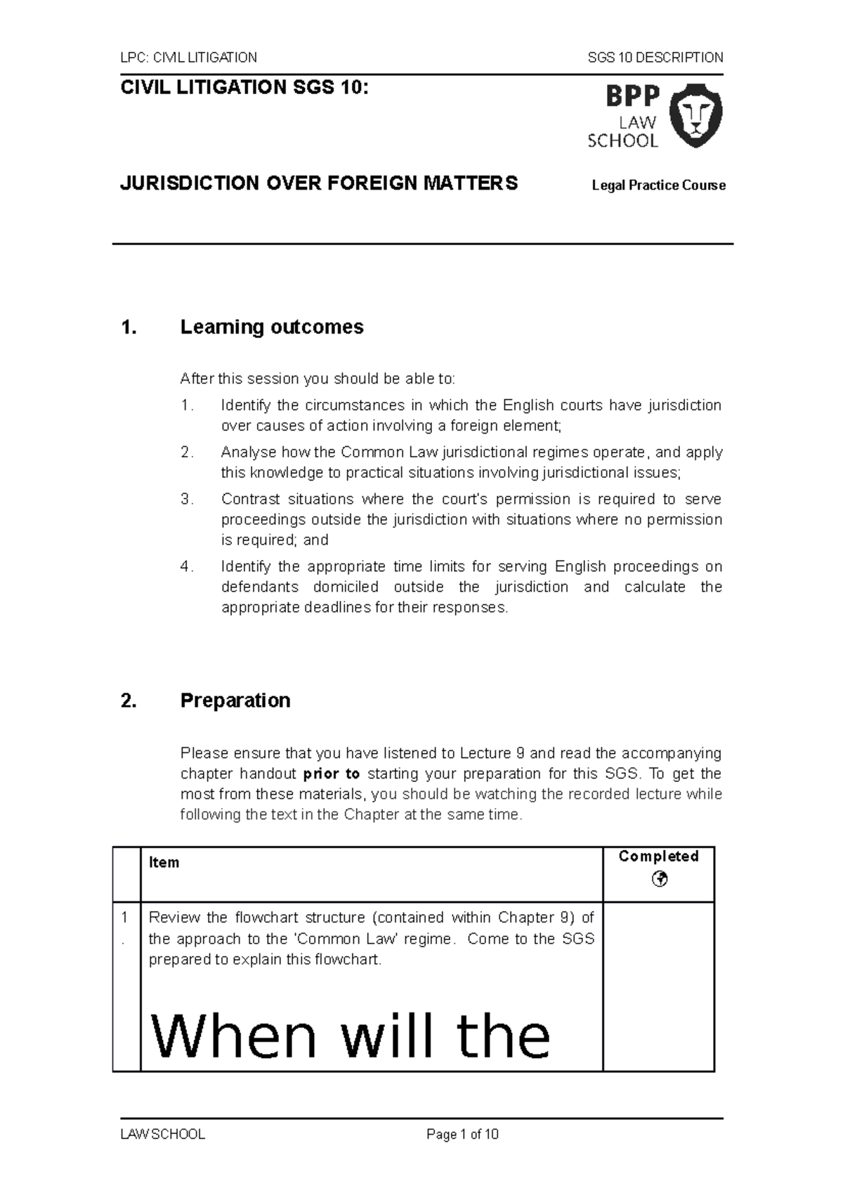 Civil Litigation SGS 10 Description - ####### LPC: CIVIL LITIGATION SGS ...