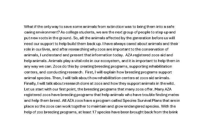 AZA Zoos Aid Animals: The Importance of Conservation Efforts - Studocu