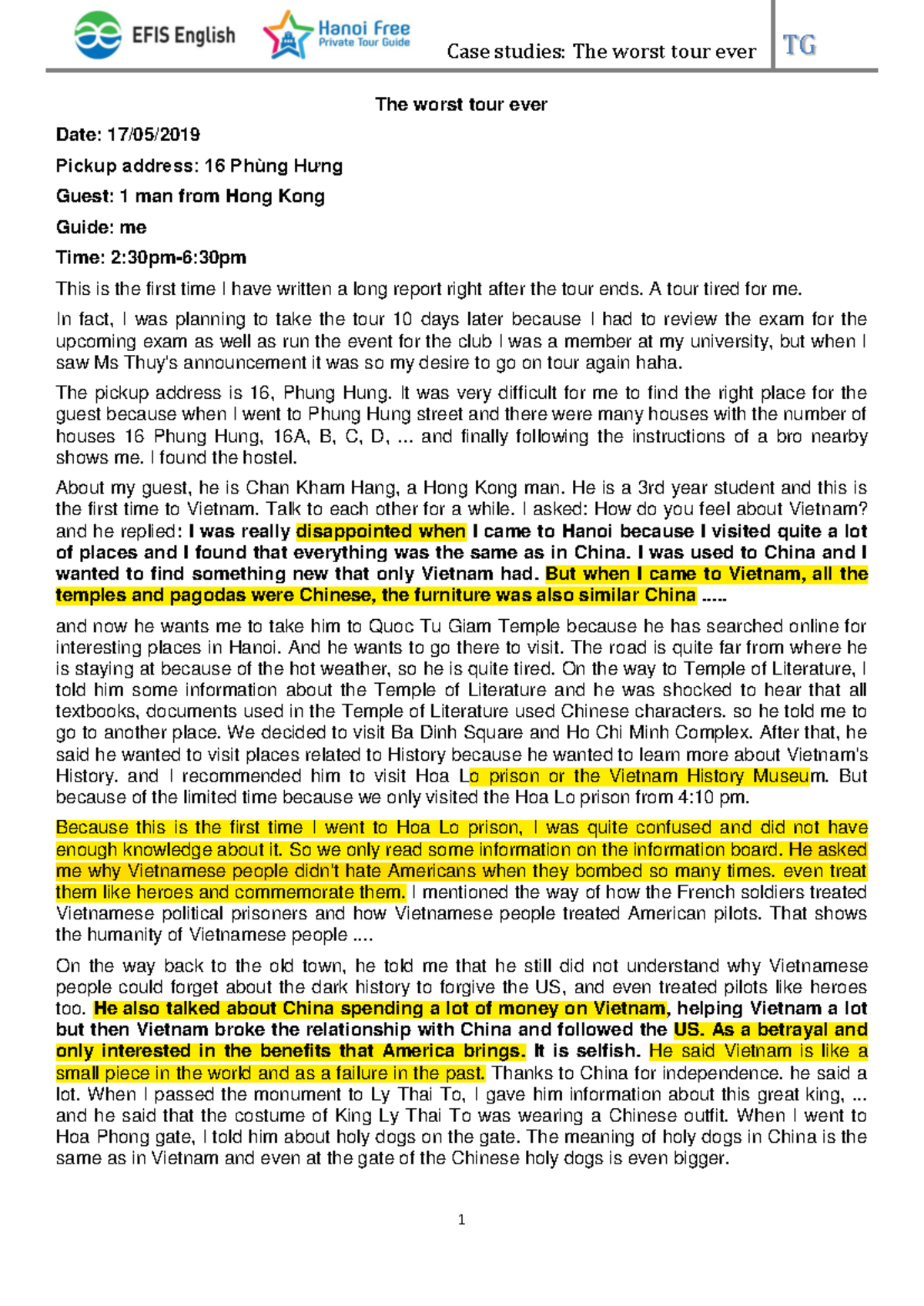 1. Case study 1 The worst tour ever Case studies - Case studies: The ...