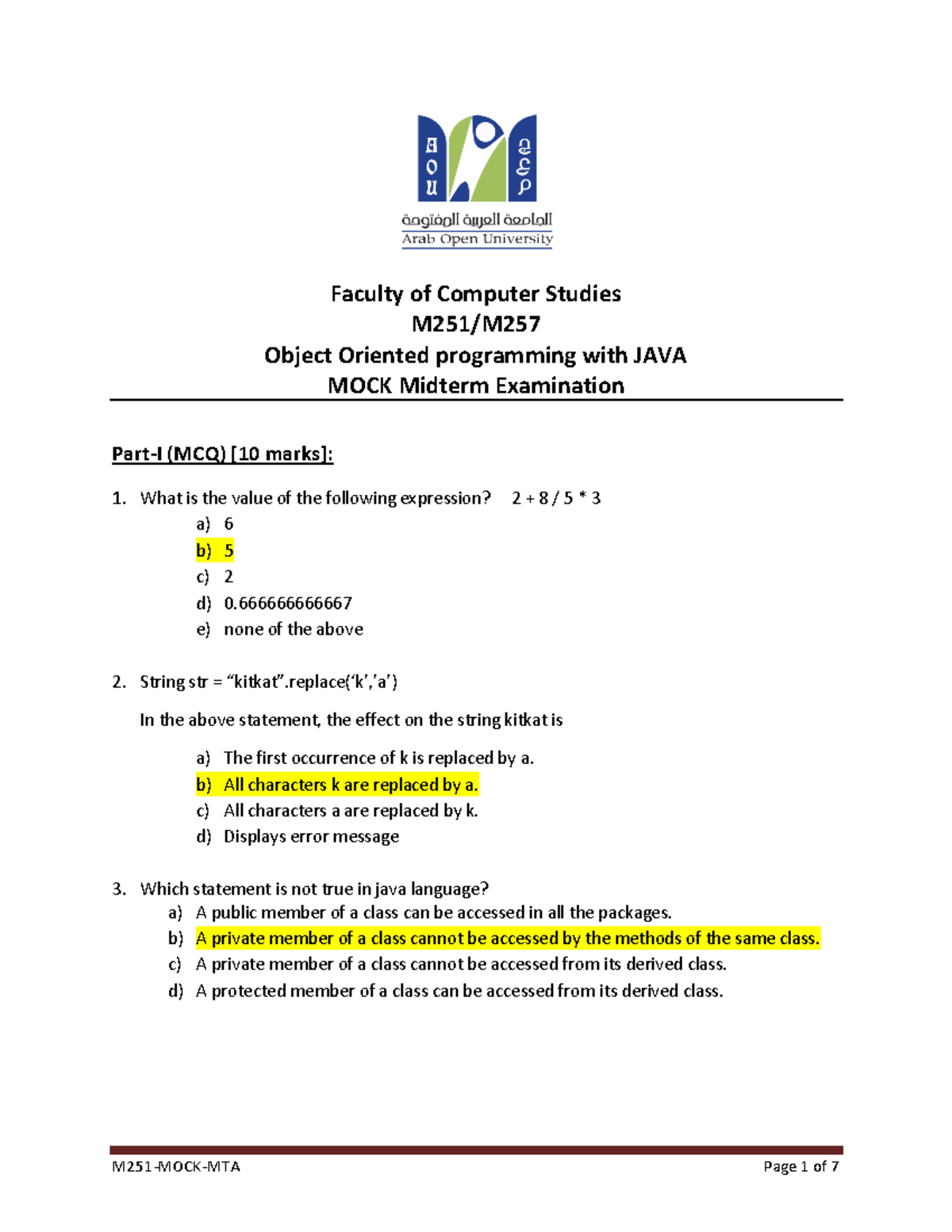 M251-MOCK Midterm Exam: Object-Oriented Programming in Java - Studocu