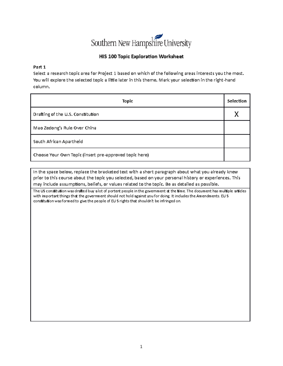HIS 100 Topic Exploration Worksheet - HIS 100 Topic Exploration ...