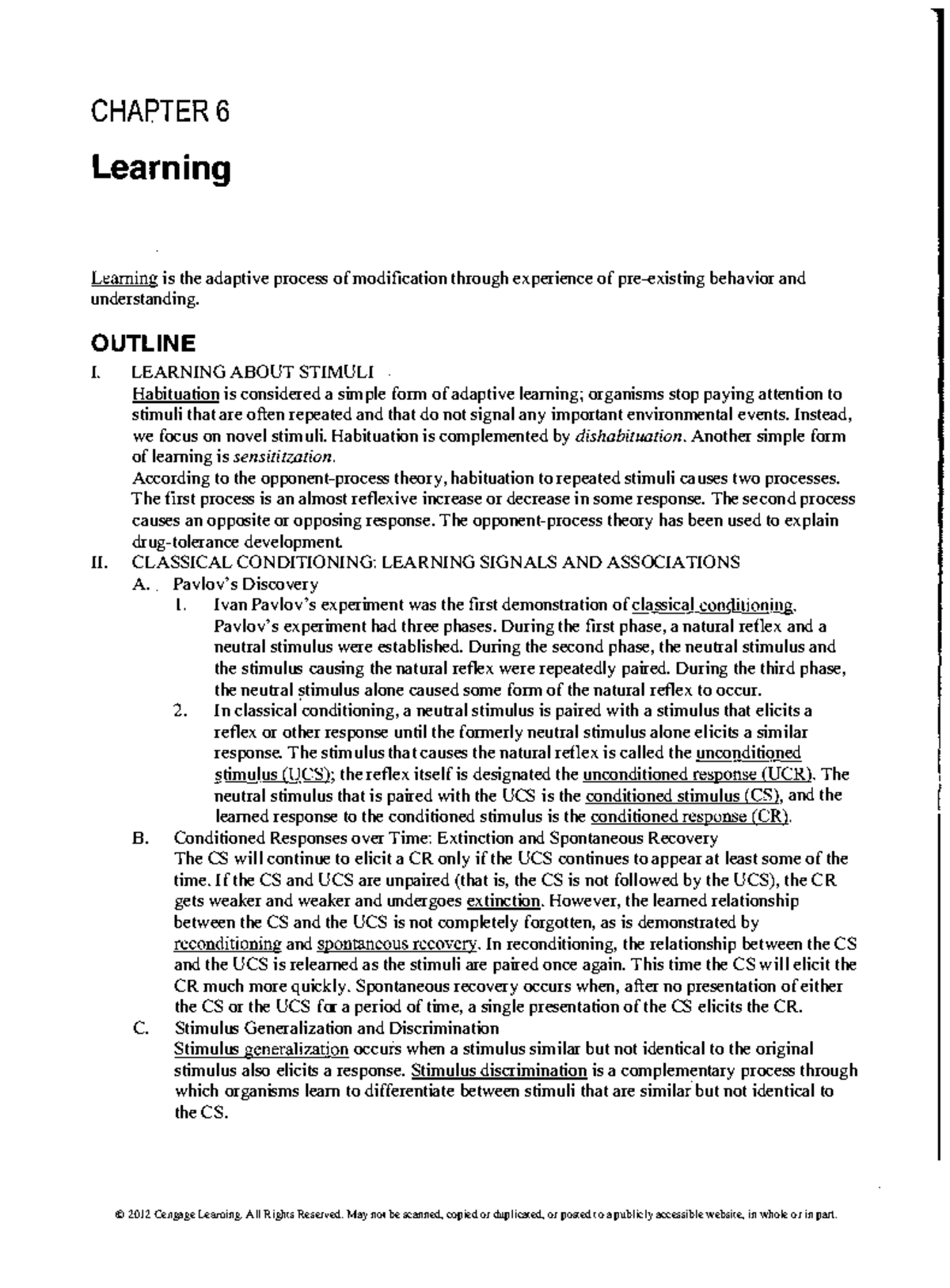 Learning Chapter 6: Classical & Operant Conditioning Overview - Studocu