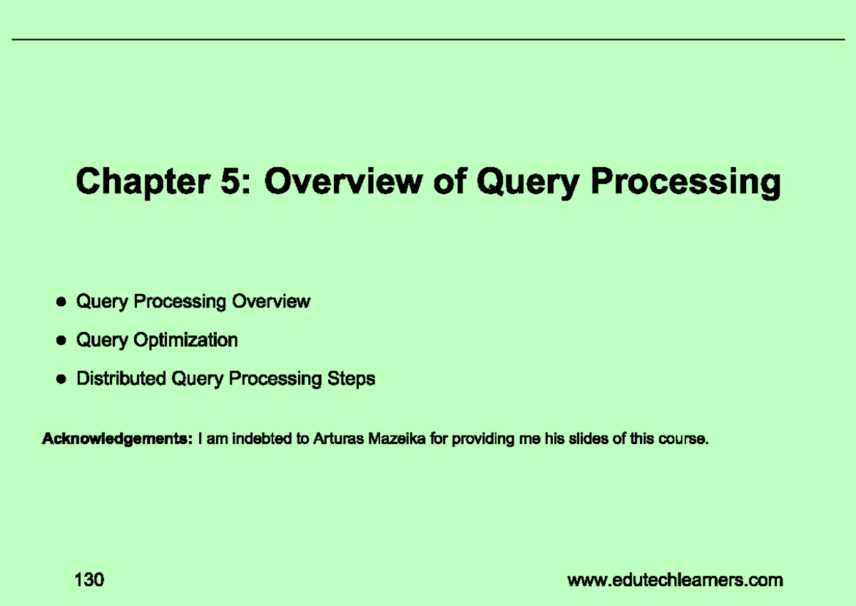 Query Optimisation - dbms - Chapter 5: Overview of Query Processing ...