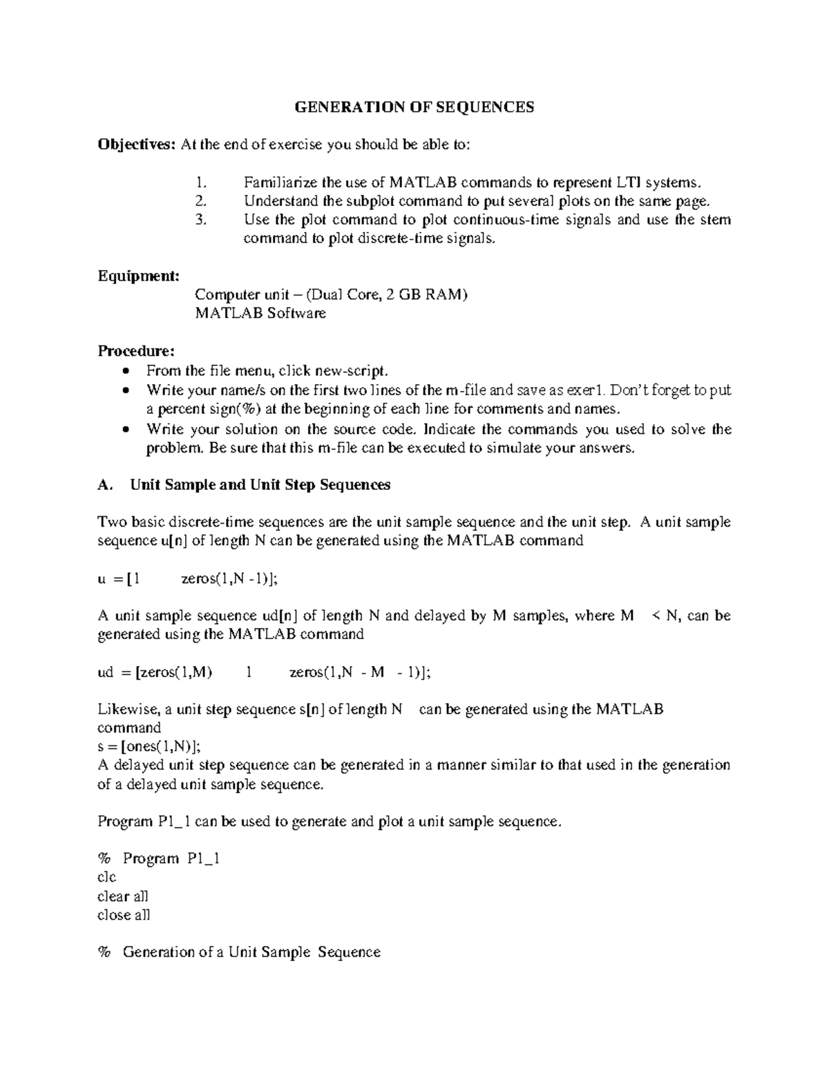 Electronics laboratory - DIGITAL SIGNAL PROCESSING Exercise # Discrete ...