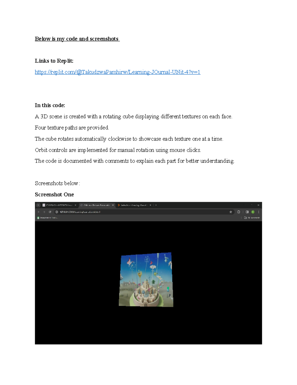 CS4406 Learning Journal Unit 4: 3D Cube Texture Demo and Code - Studocu