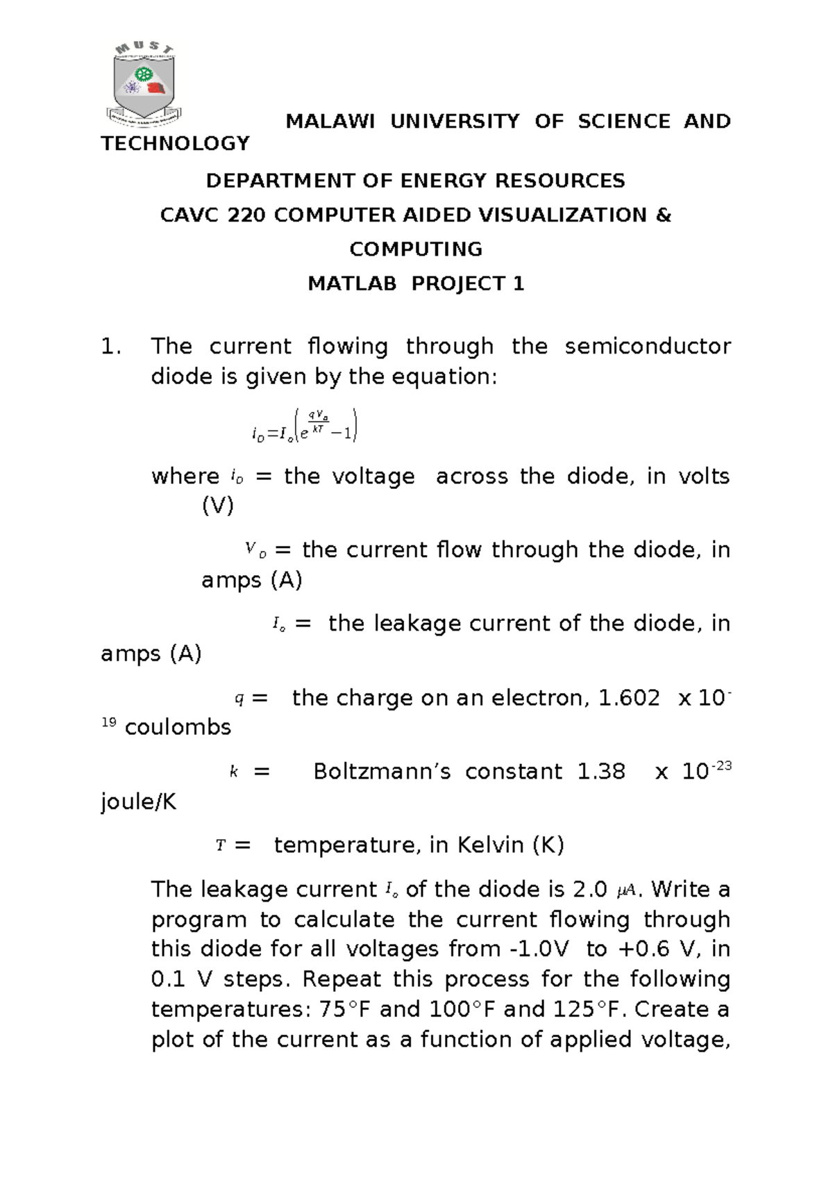 Project computer aided design - MALAWI UNIVERSITY OF SCIENCE AND ...