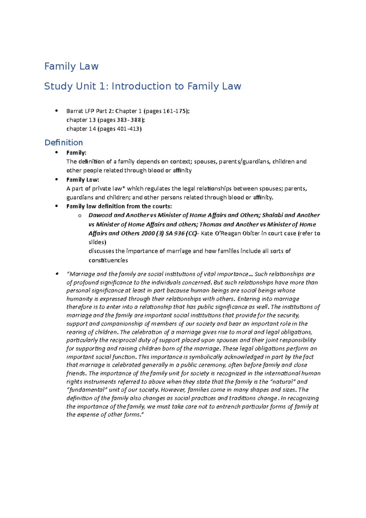Family Law notes - Family Law Study Unit 1: Introduction to Family Law ...