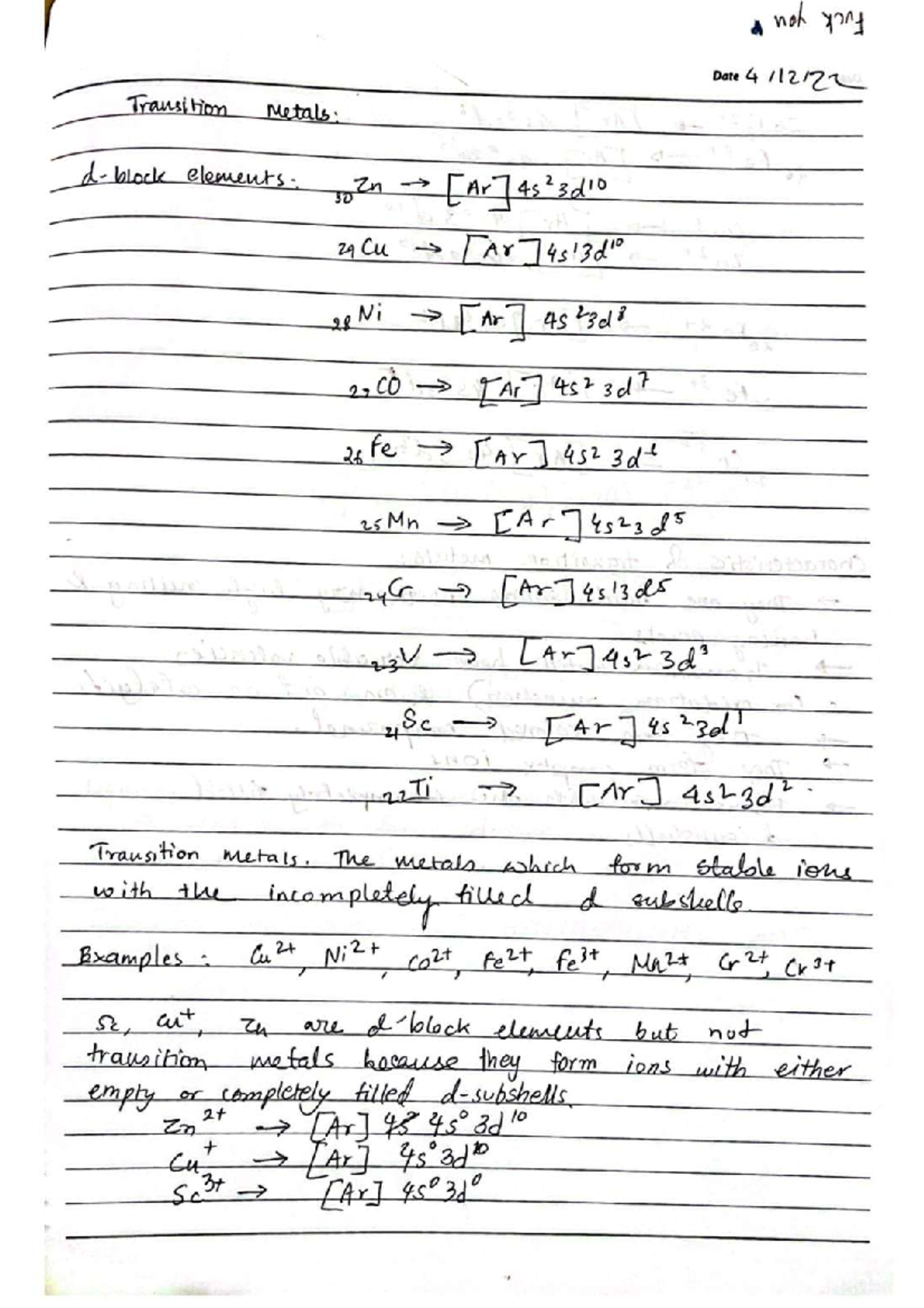 Transition Metals: d-Block Elements and Their Ions (Chem 101) - Studocu