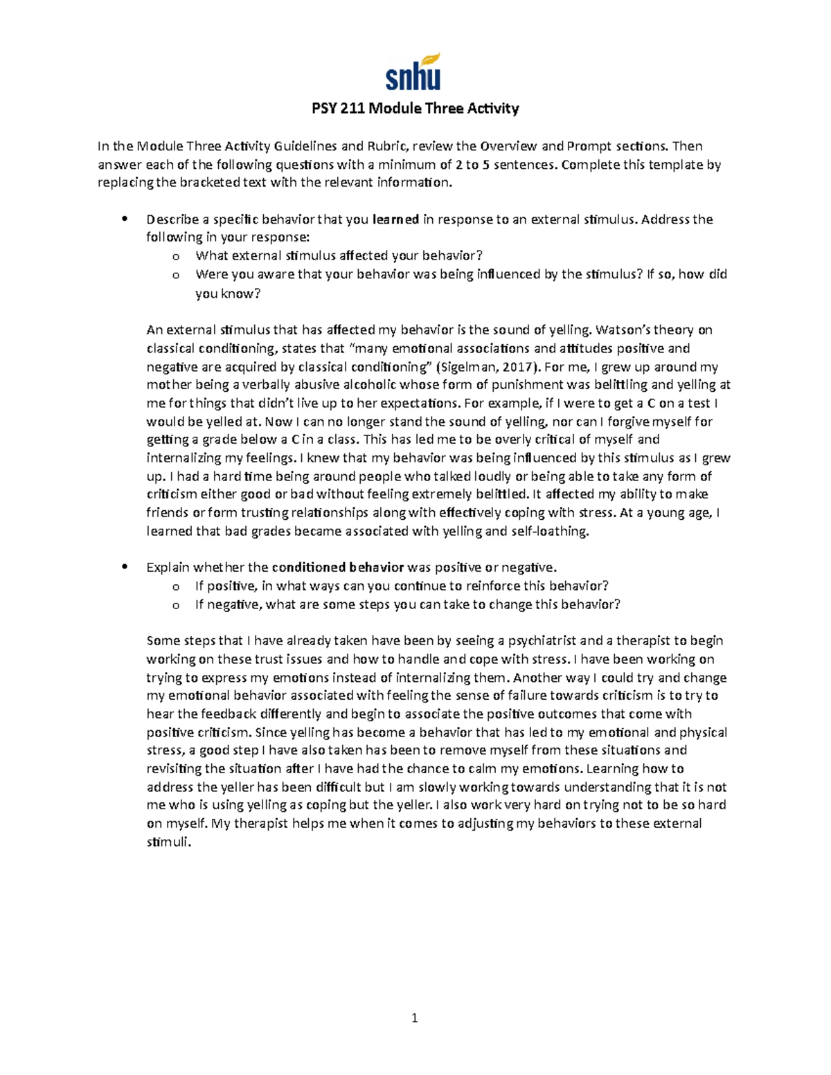 PSY 211 Module 8 Activity: Supporting Jasmine Through Empathy and ...