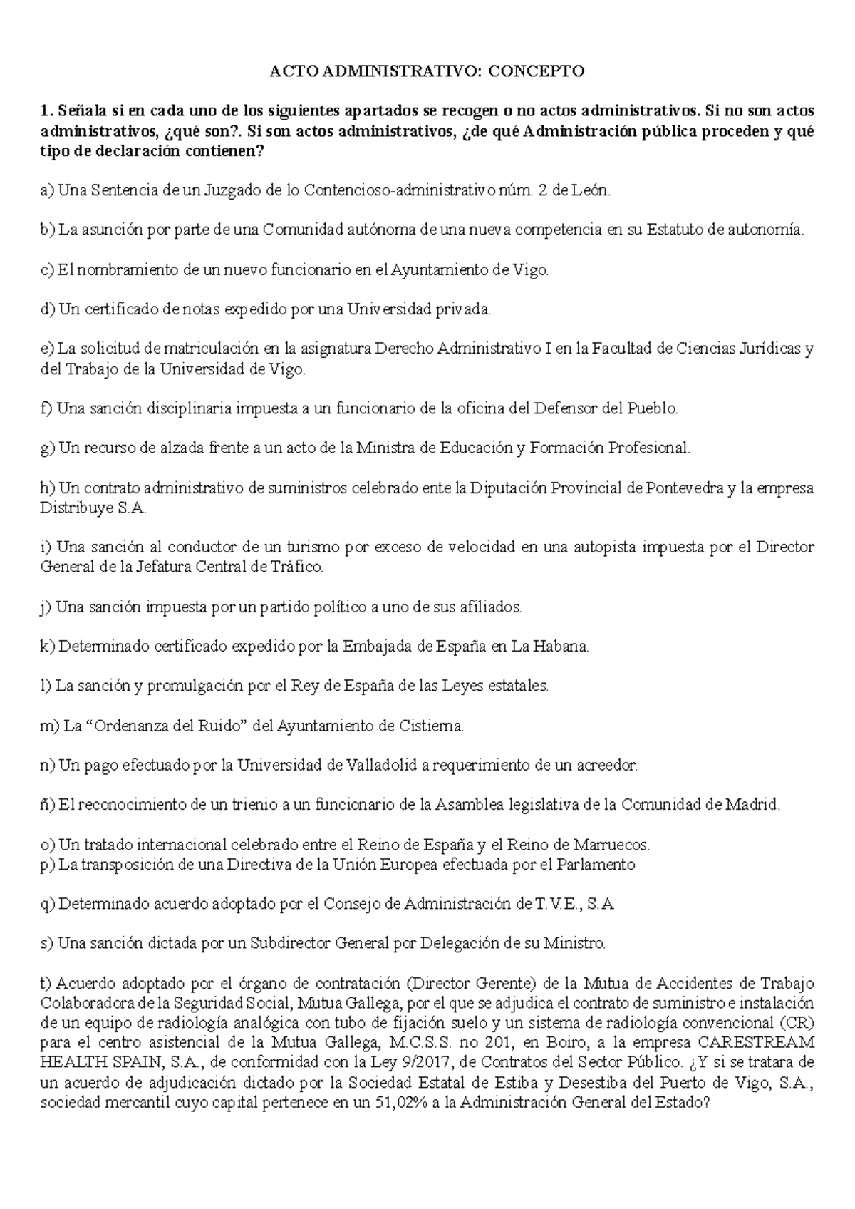 CASO: ACTO ADMINISTRATIVO Y SU CLASIFICACIÓN - Studocu
