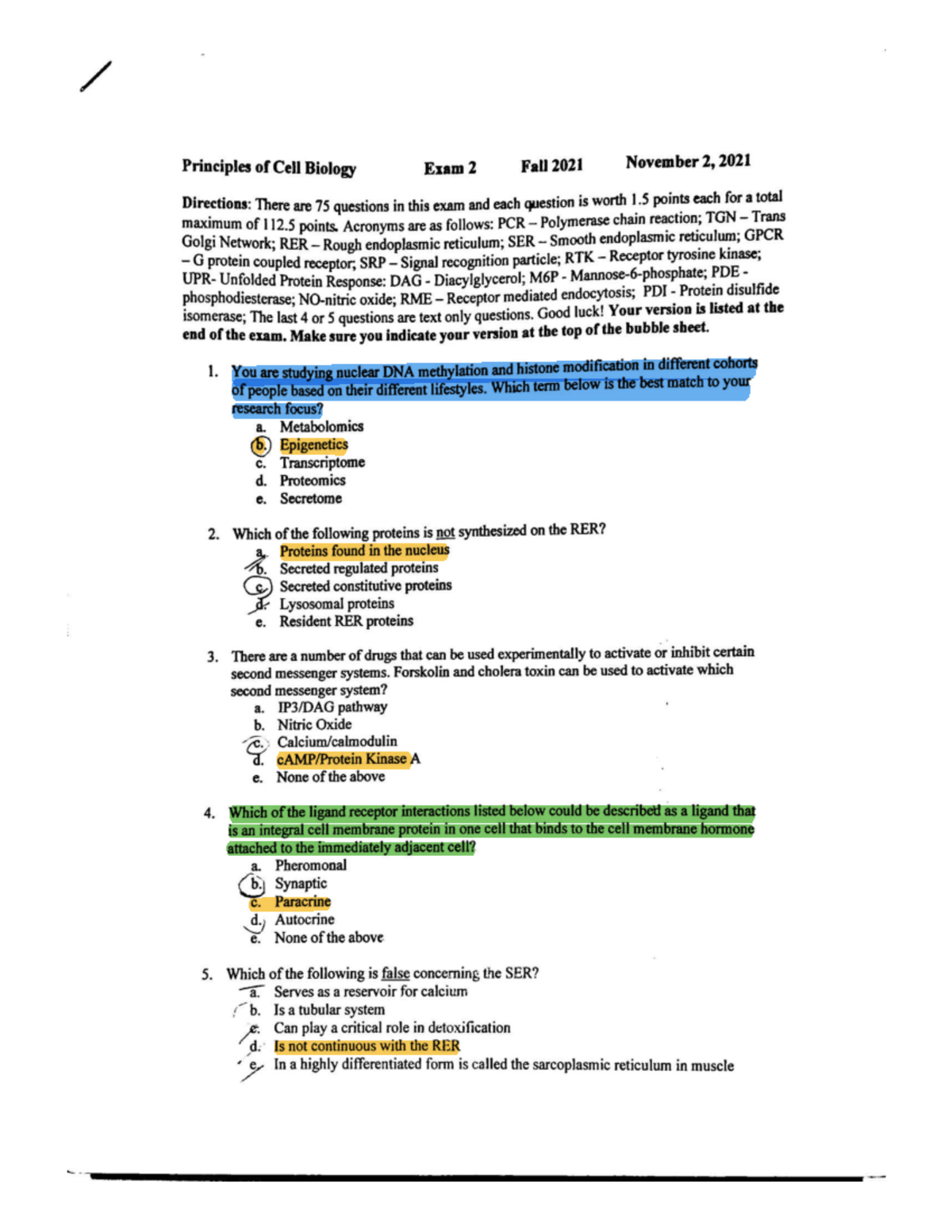 Exam 2 - Principles of Cell Biology (Fall 2021) - Studocu