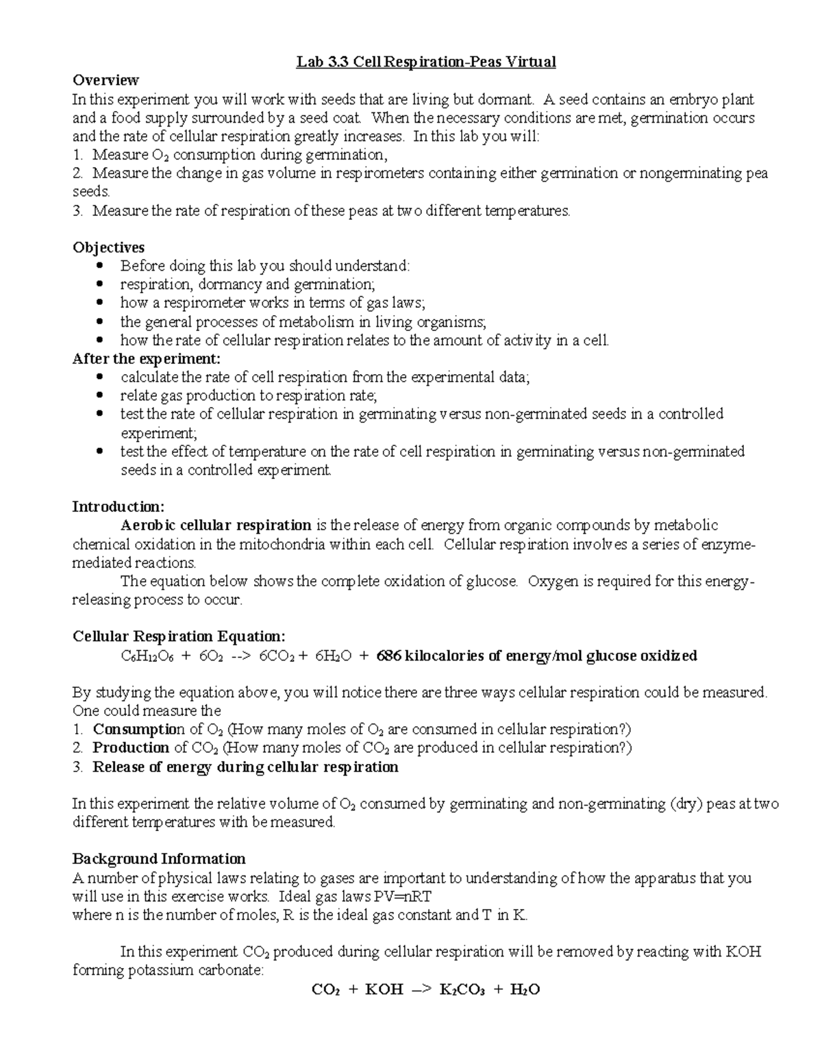 Lab 3.3 Cellular Respiration Peas- Virtual-S - Lab 3 Cell Respiration ...