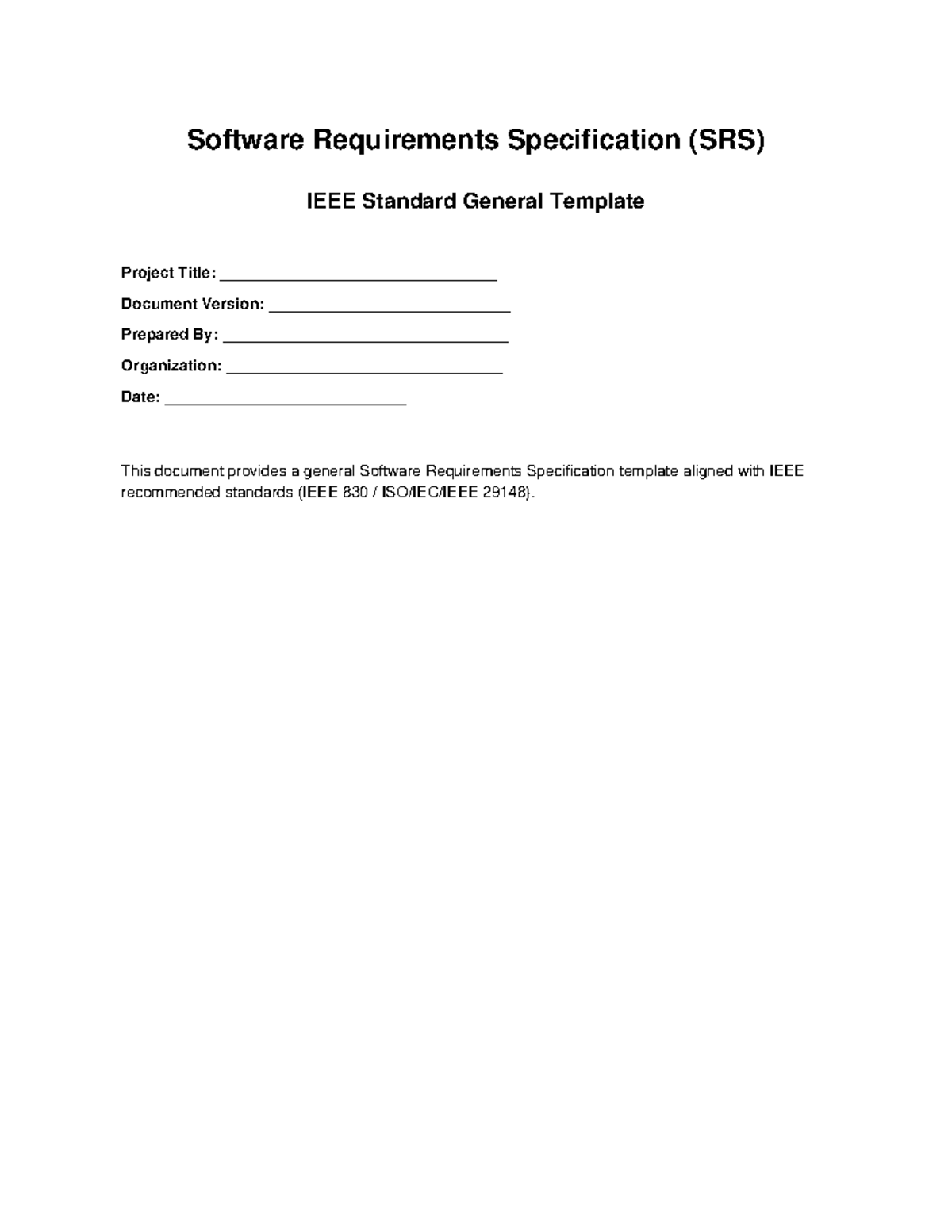 General IEEE SRS Template (SRS) for Software Projects - Studocu