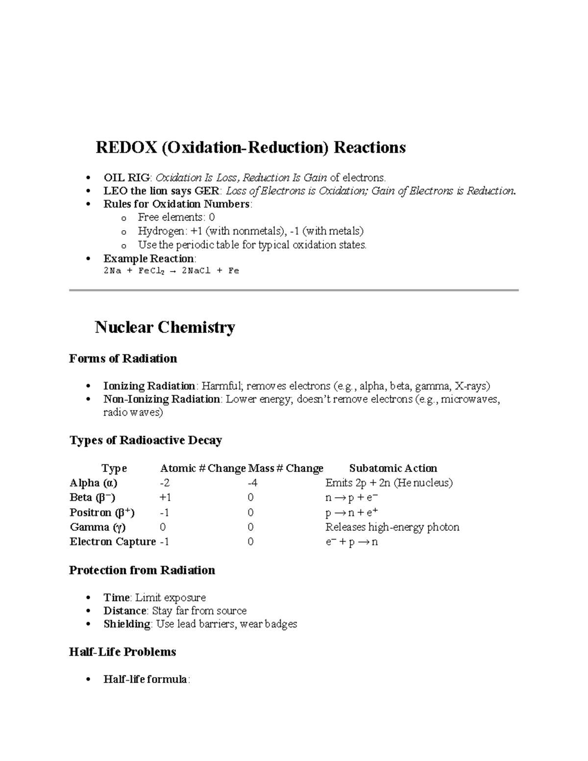 Redox Reactions & Organic Chemistry Notes for CHEM 101 - Studocu