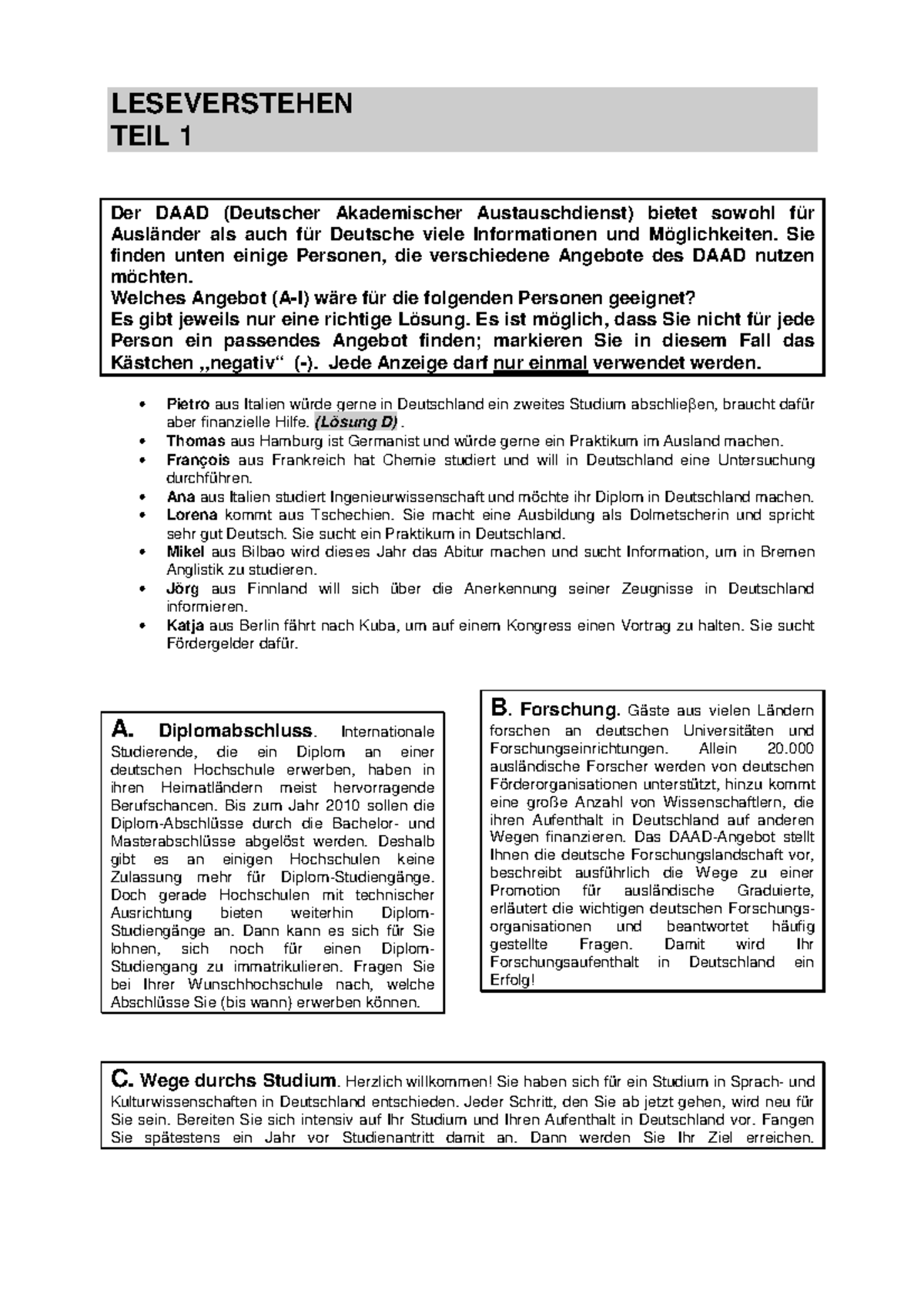 Lesen B2: DAAD Angebote für internationale Studierende und Forschung ...
