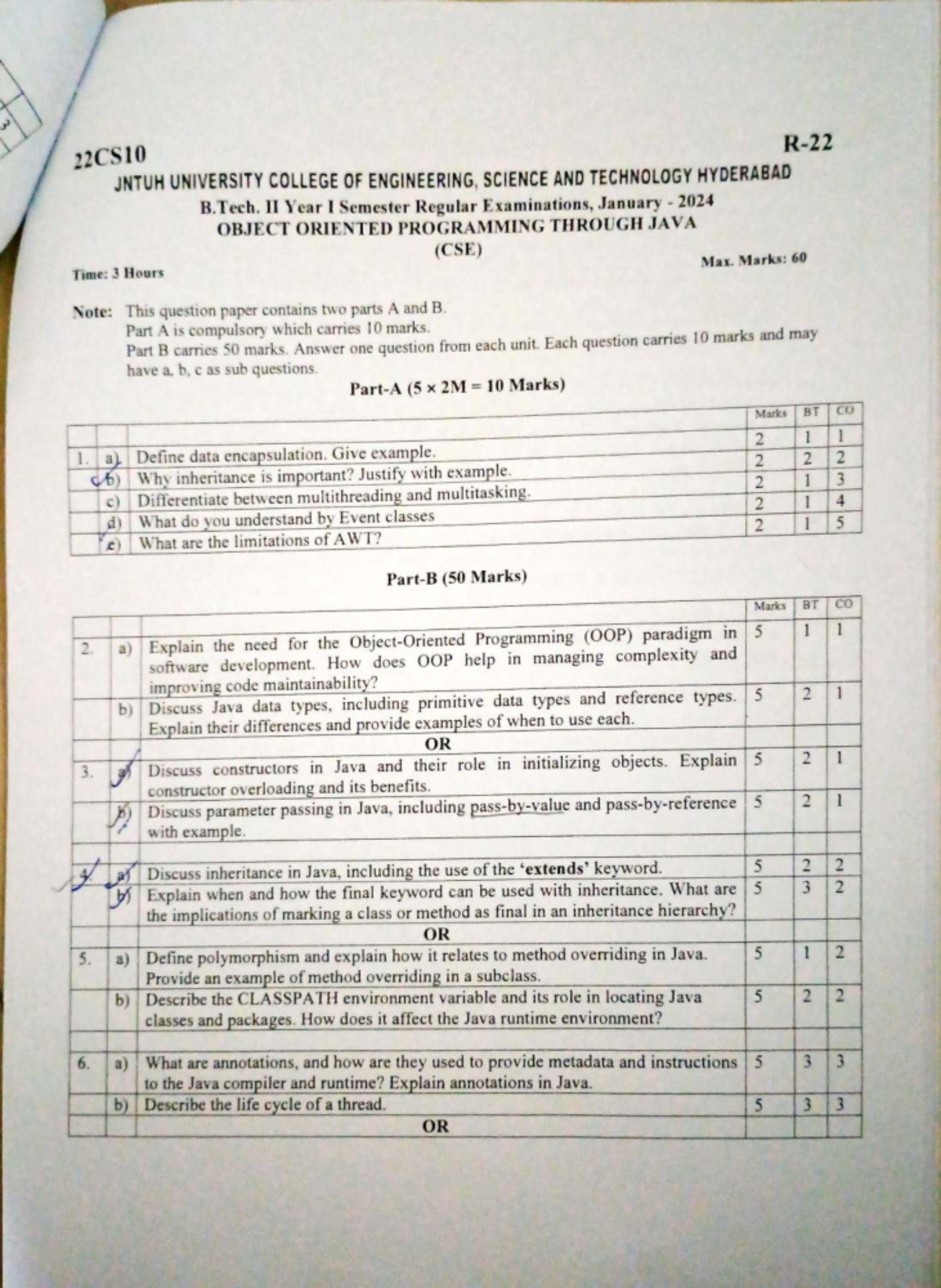 22CS10 OOPJ 2-1 Jan 2024 - Object Oriented Programming in Java - Studocu