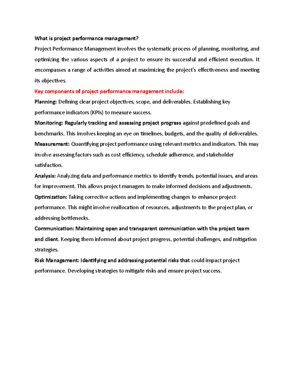 Project Performance Management Requirements - 15-10-2024 - Studocu