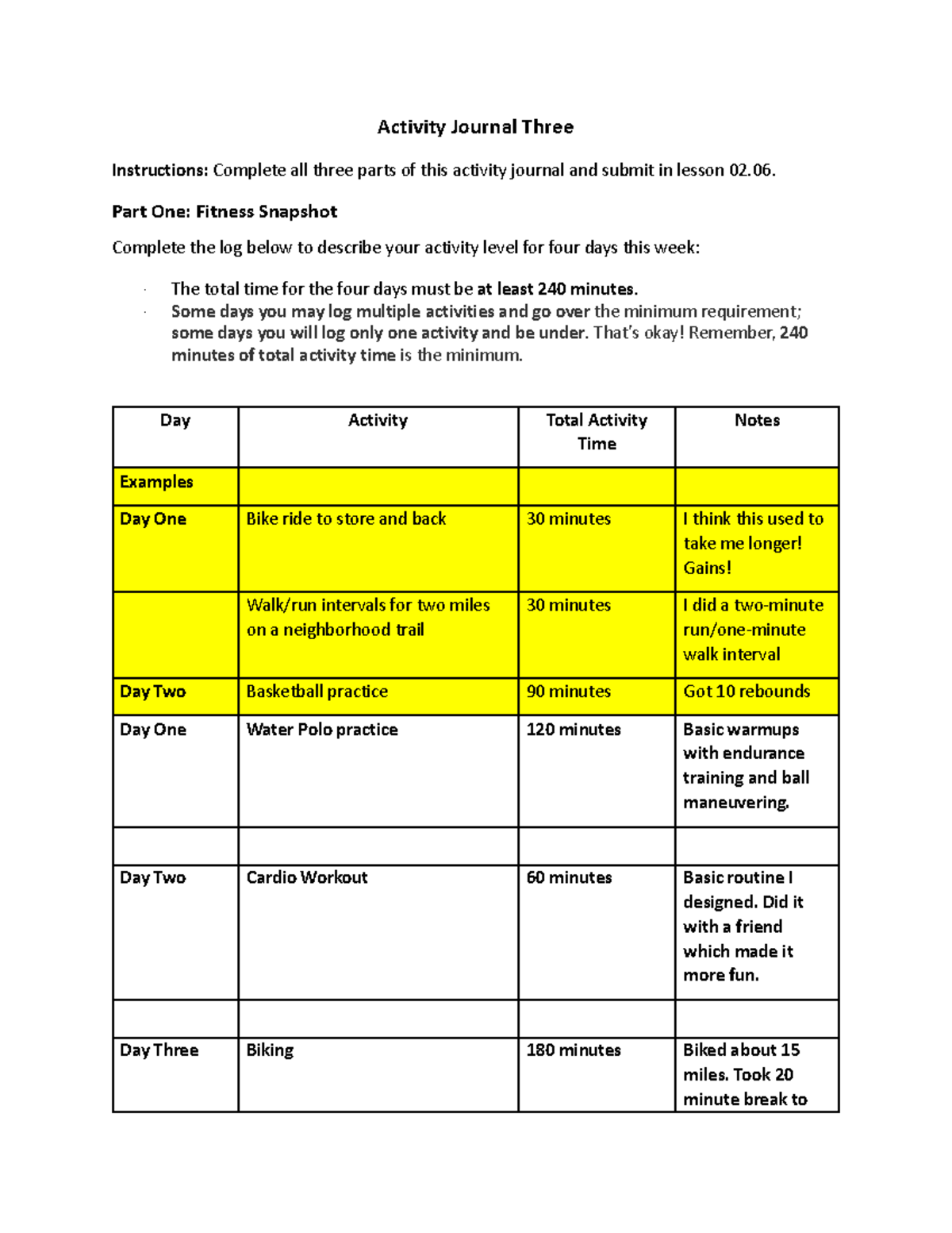 2.06 Activity Journal Three: Fitness & Sleep Analysis Guide - Studocu