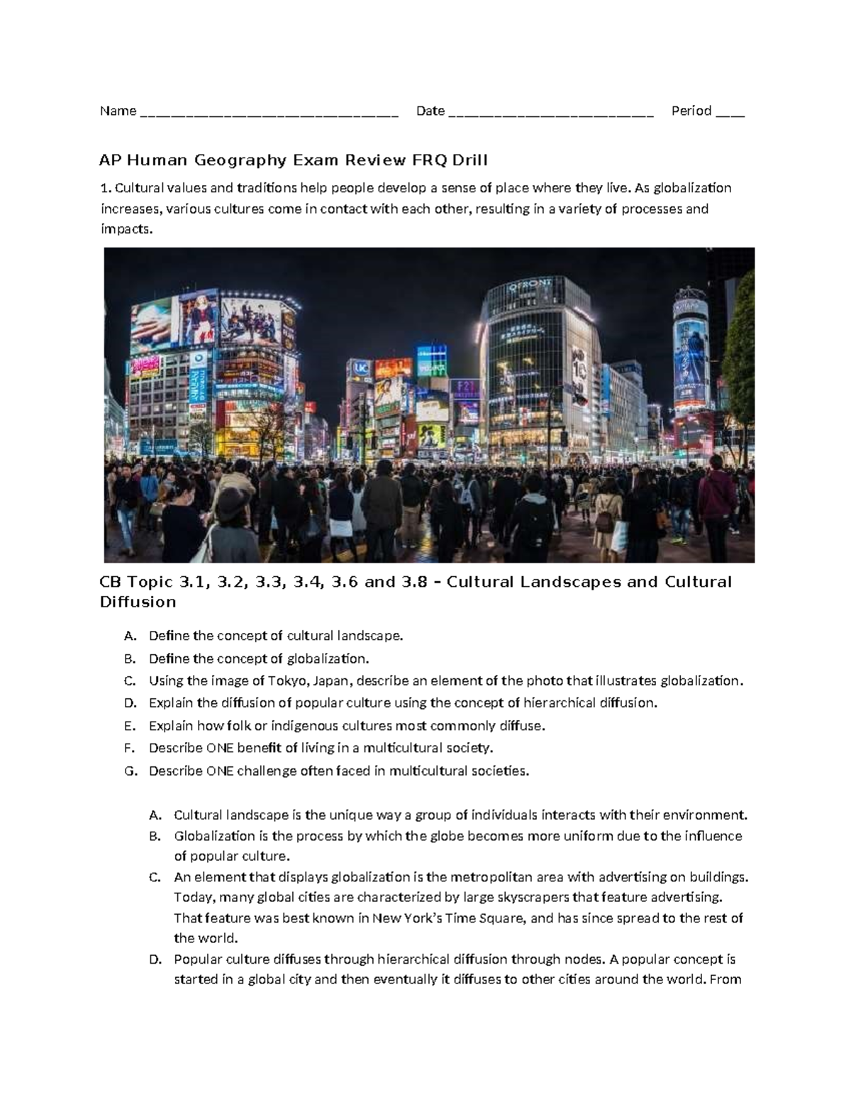 AP Human Geography: FRQ Review on Cultural Landscapes & Globalization ...