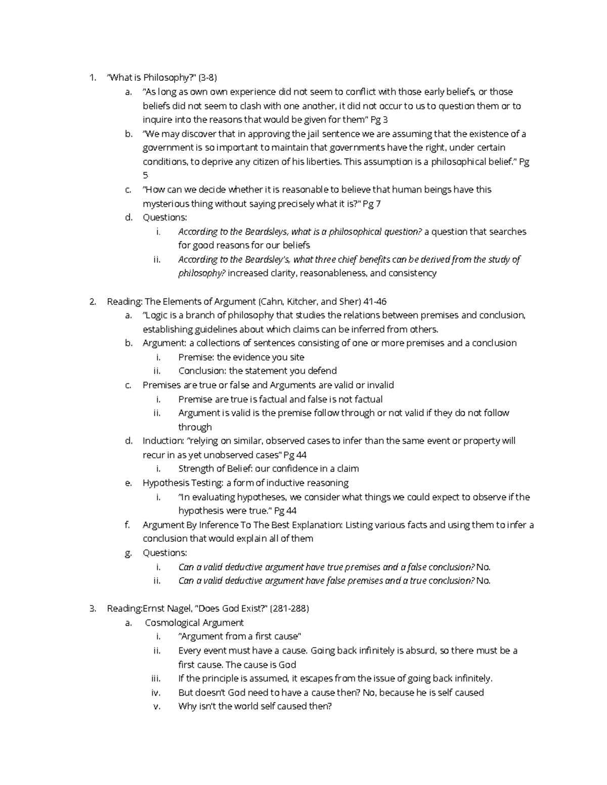 PHIL102 - Unit 1 Readings - “What is Philosophy?” (3-8) a. “As long as ...