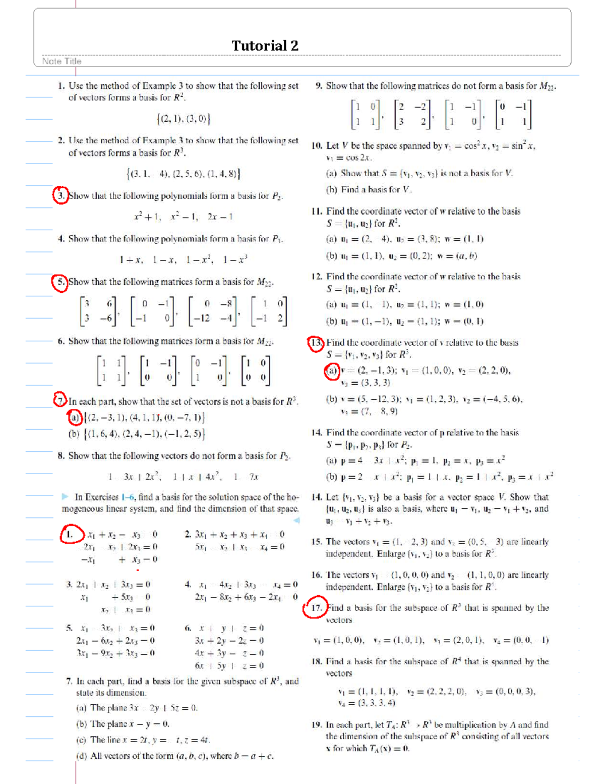 Tutorial 2 Notes on Vector and Polynomial Basis - Studocu