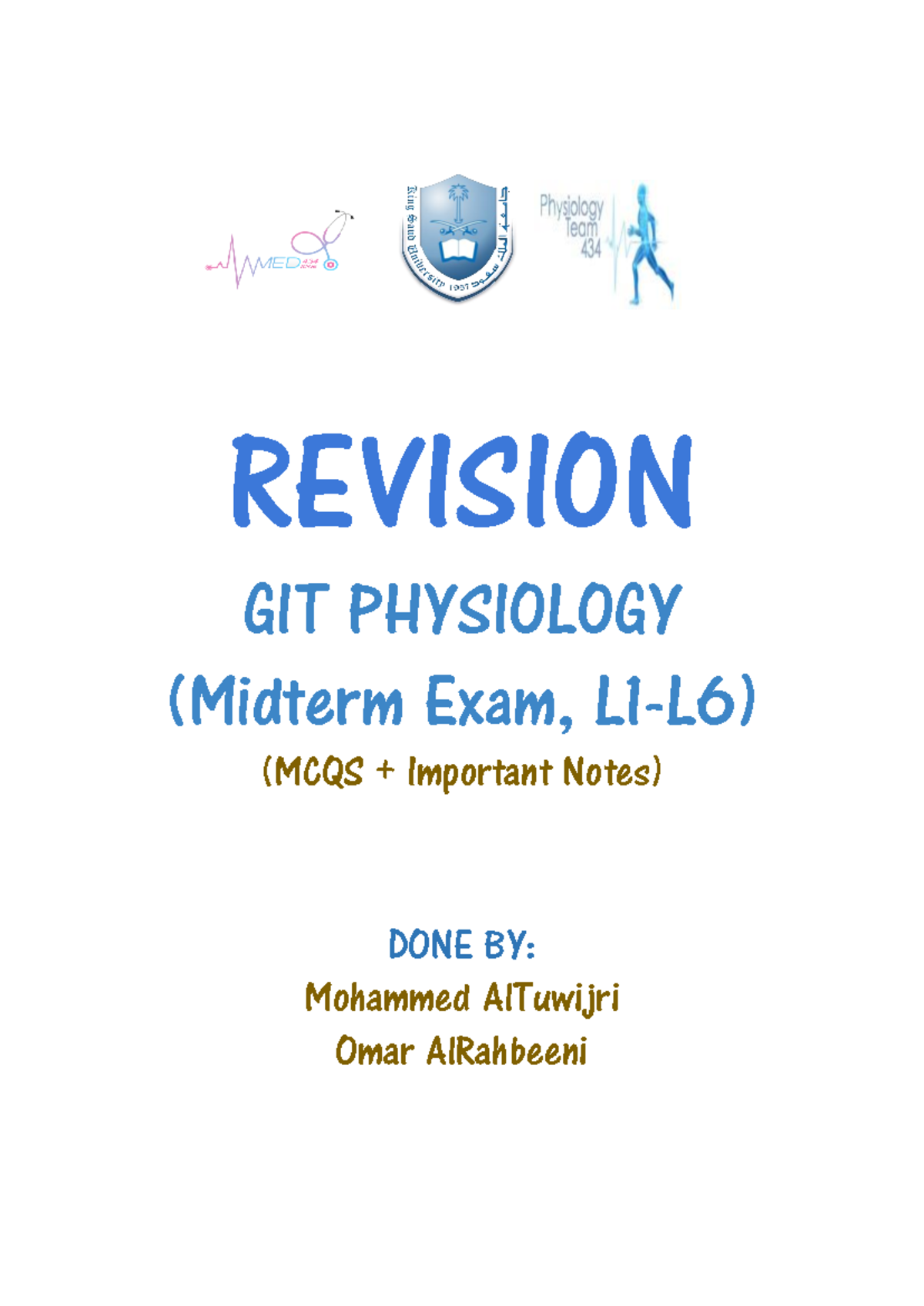 GIT Physiology Midterm Exam Revision (Notes + MCQs) - Studocu