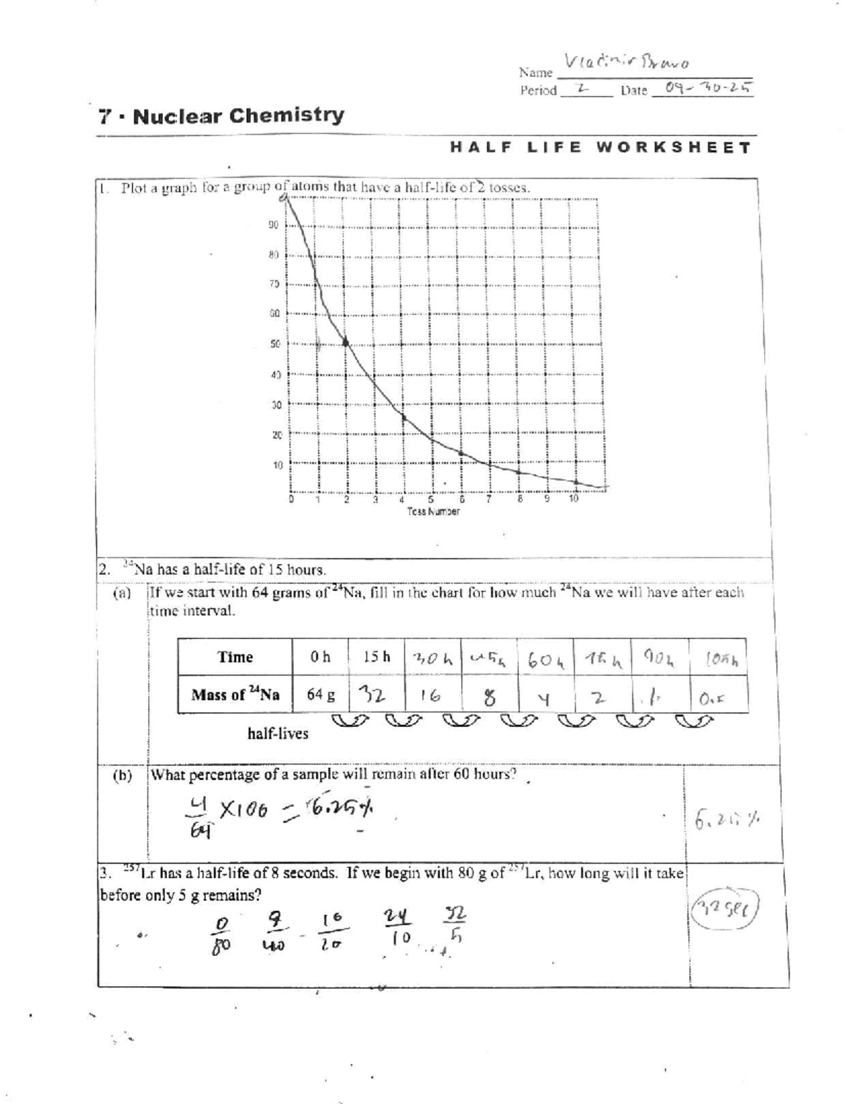 Nuclear Chemistry (CHEM 101) Half-Life Worksheet and Graphs - Studocu