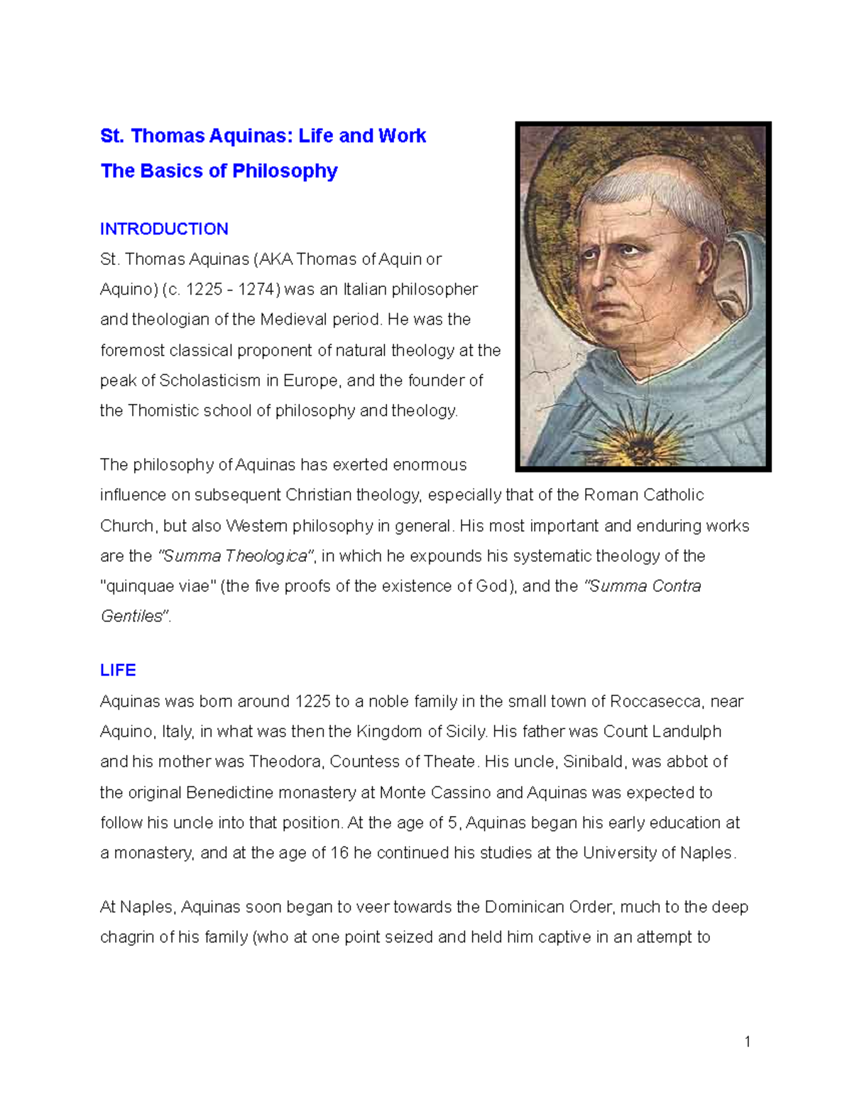 4. St. Thomas Aquinas Life and Work - St. Thomas Aquinas: Life and Work ...