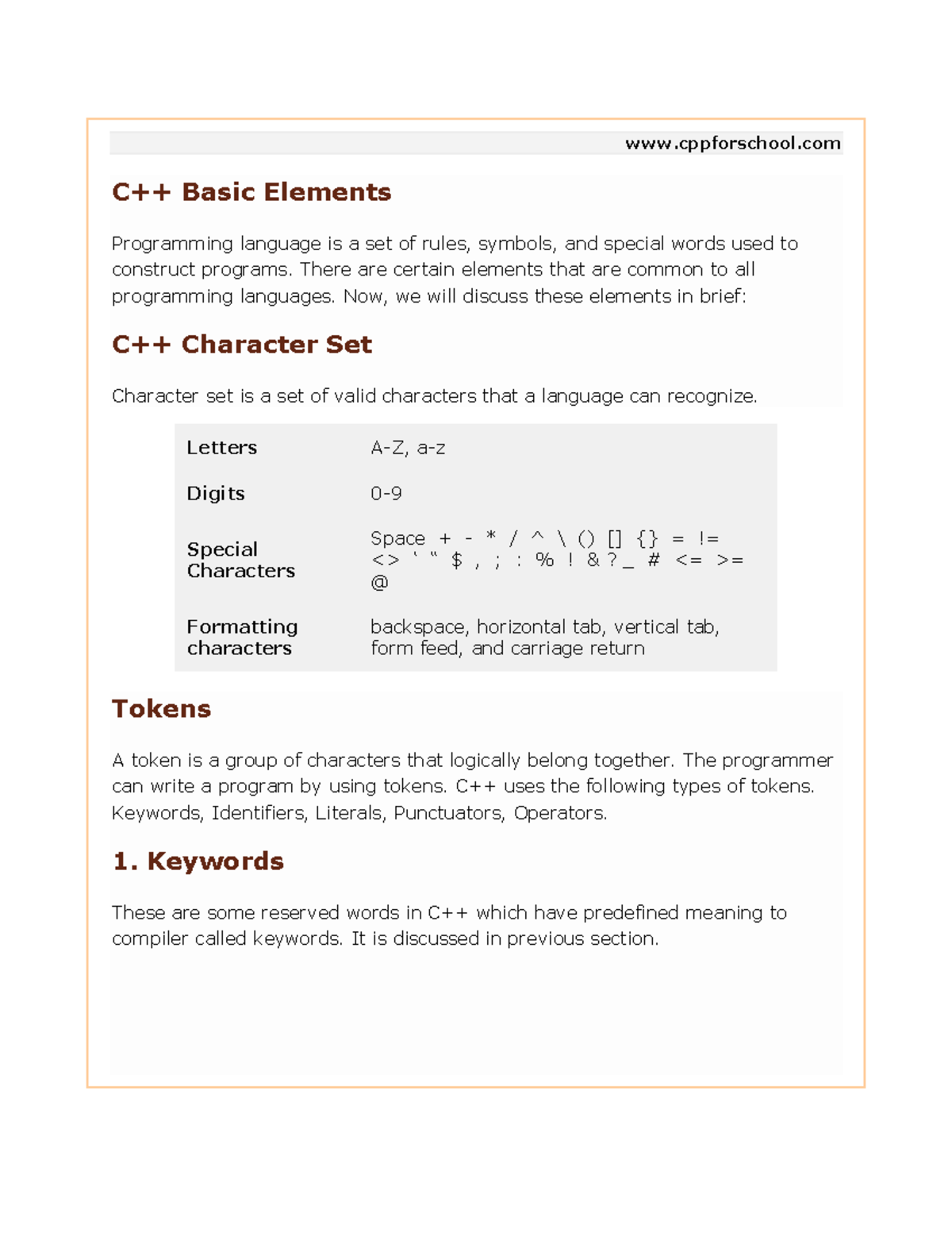 Chapter 4-basic-element - cppforschool C++ Basic Elements Programming ...