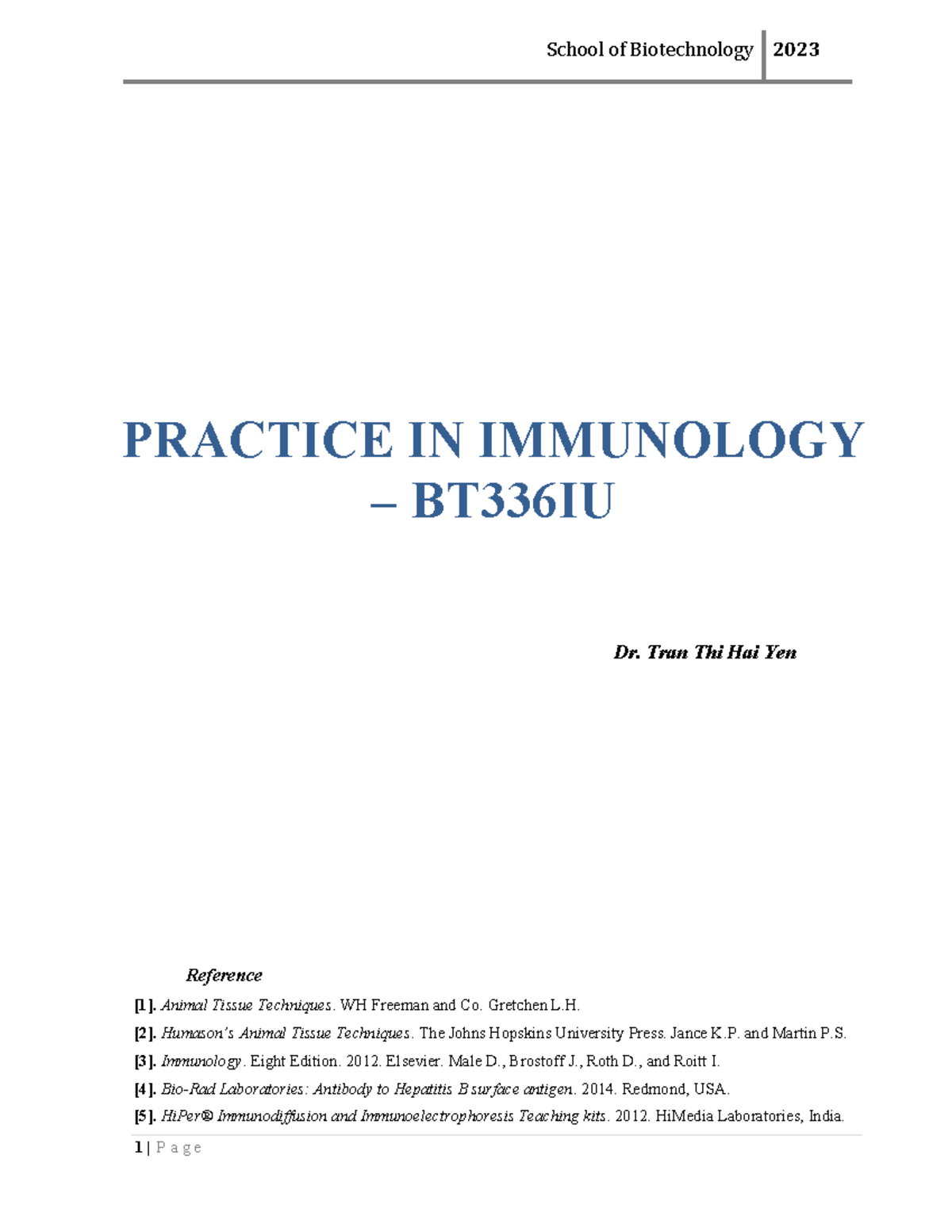 BT336IU 2023 Practice in Immunology Lab Manual - Studocu
