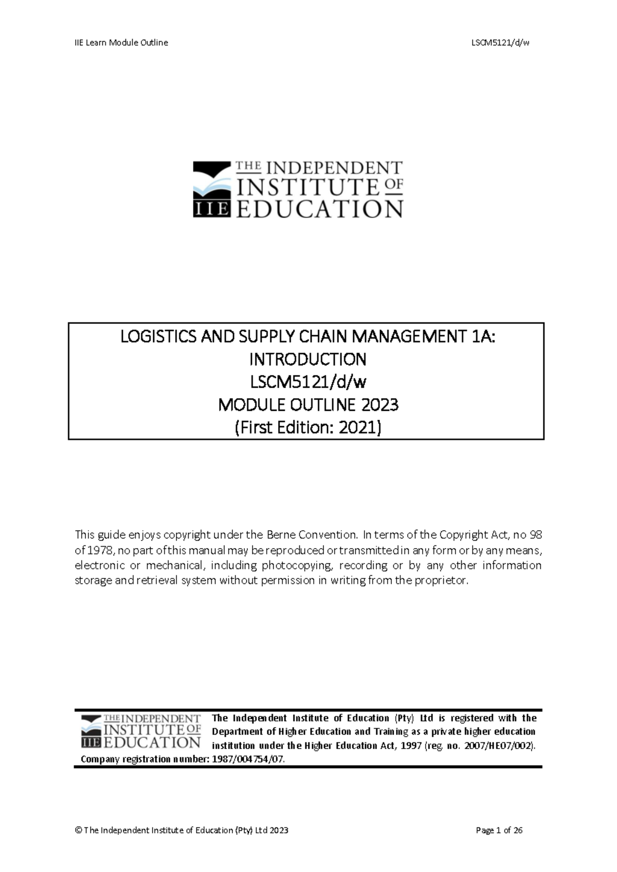 LSCM5121 Module Outline - Logistics and Supply Chain Management 2023 ...