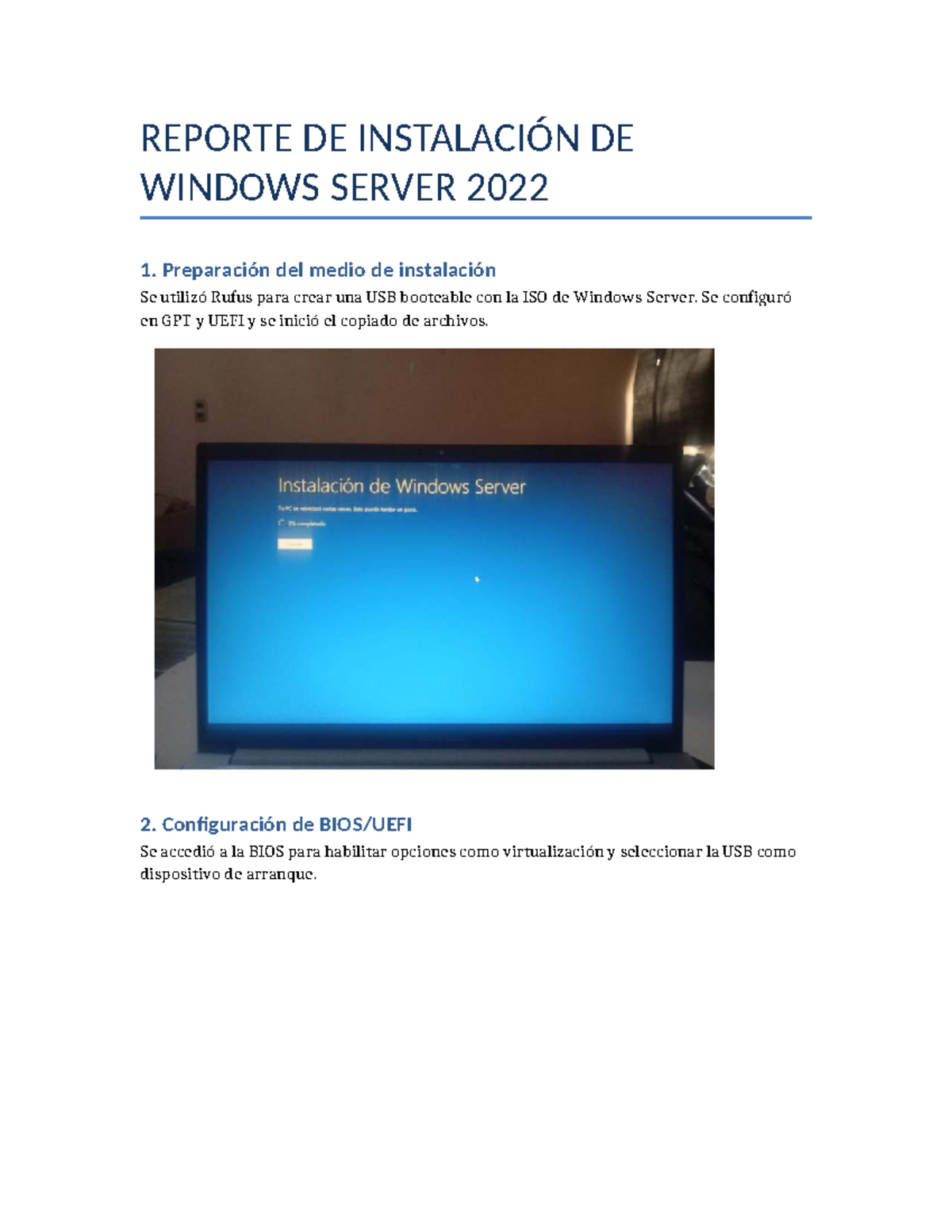 REPORTE DE INSTALACIÓN DE WINDOWS SERVER 2022 - Guía Completa - Studocu
