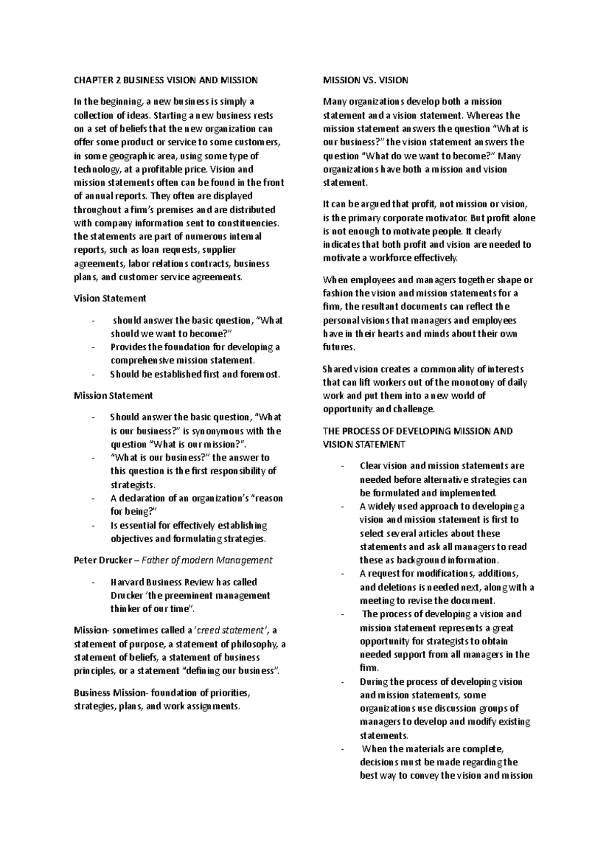 Chapter 2 - Business Vision and Mission in Strategic Management - Studocu