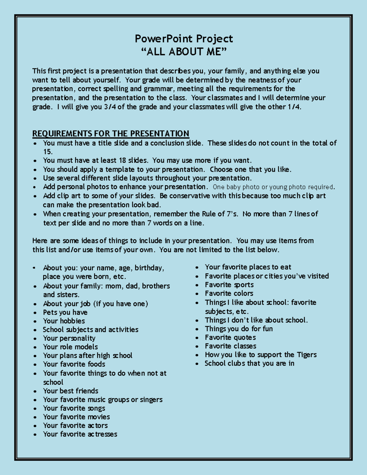 PowerPoint Project Rubric: "All About Me" Presentation Assessment - Studocu