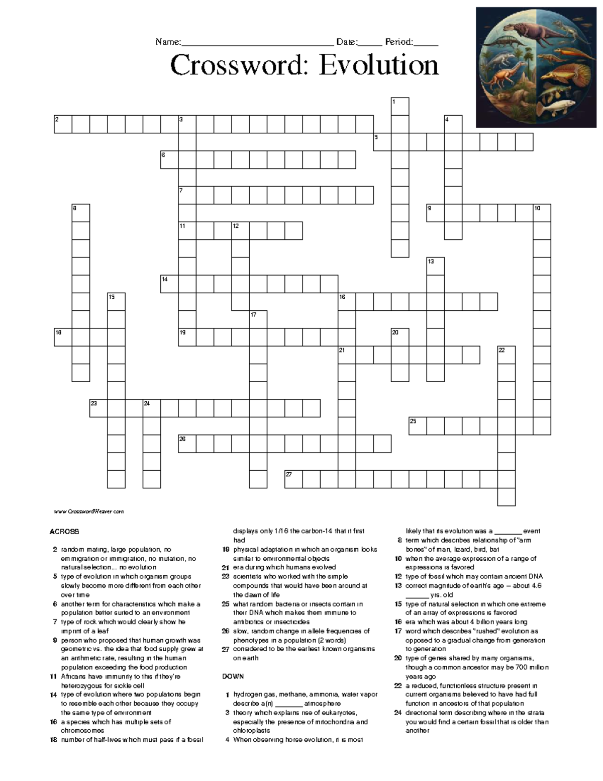 Crossword: Evolution Concepts and Key Terms 638760 - Studocu