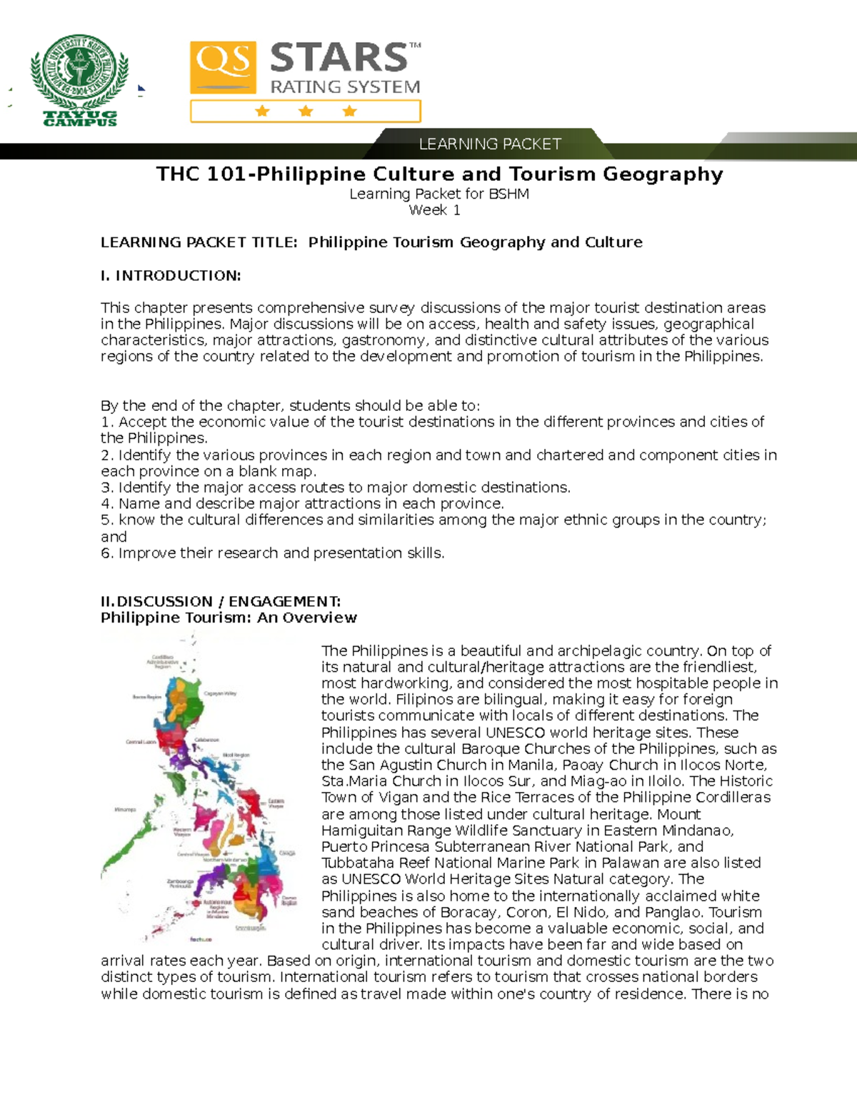 Philippine Culture and Tourism Geography week 1 - THC 101-Philippine ...