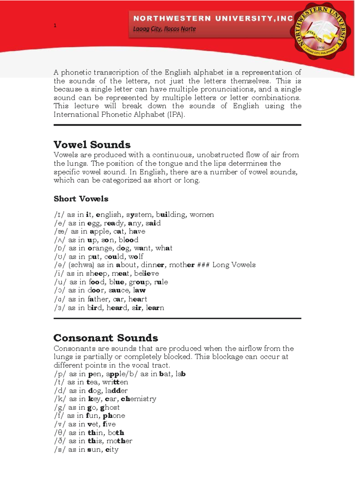 ENG 101: Lecture on Phonetic Transcription and English Sounds - Studocu