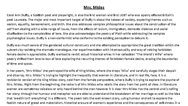 583919360-Mrs. Midas: A Feminist Perspective on Duffy's Poem - Studocu