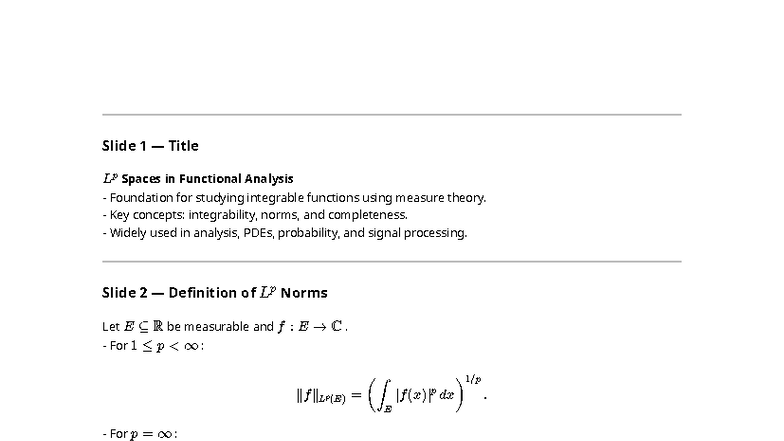 Lp Spaces in Functional Analysis: Key Concepts and Properties - Studocu