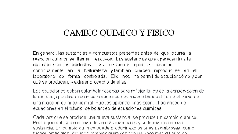 CAMBIO QUÍMICO Y FÍSICO: Conceptos y Ejemplos Esenciales - Studocu