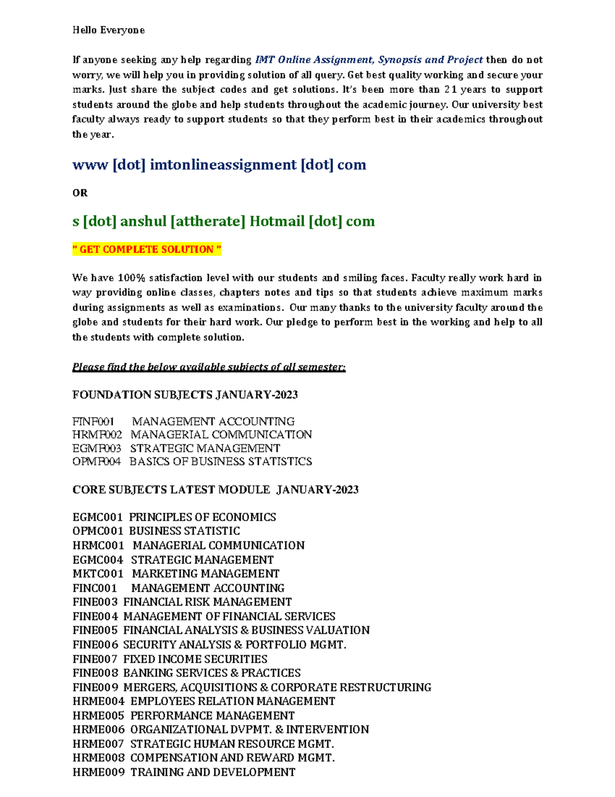 IMT Online Assignment Help & Support - June 2023 Guide - Studocu
