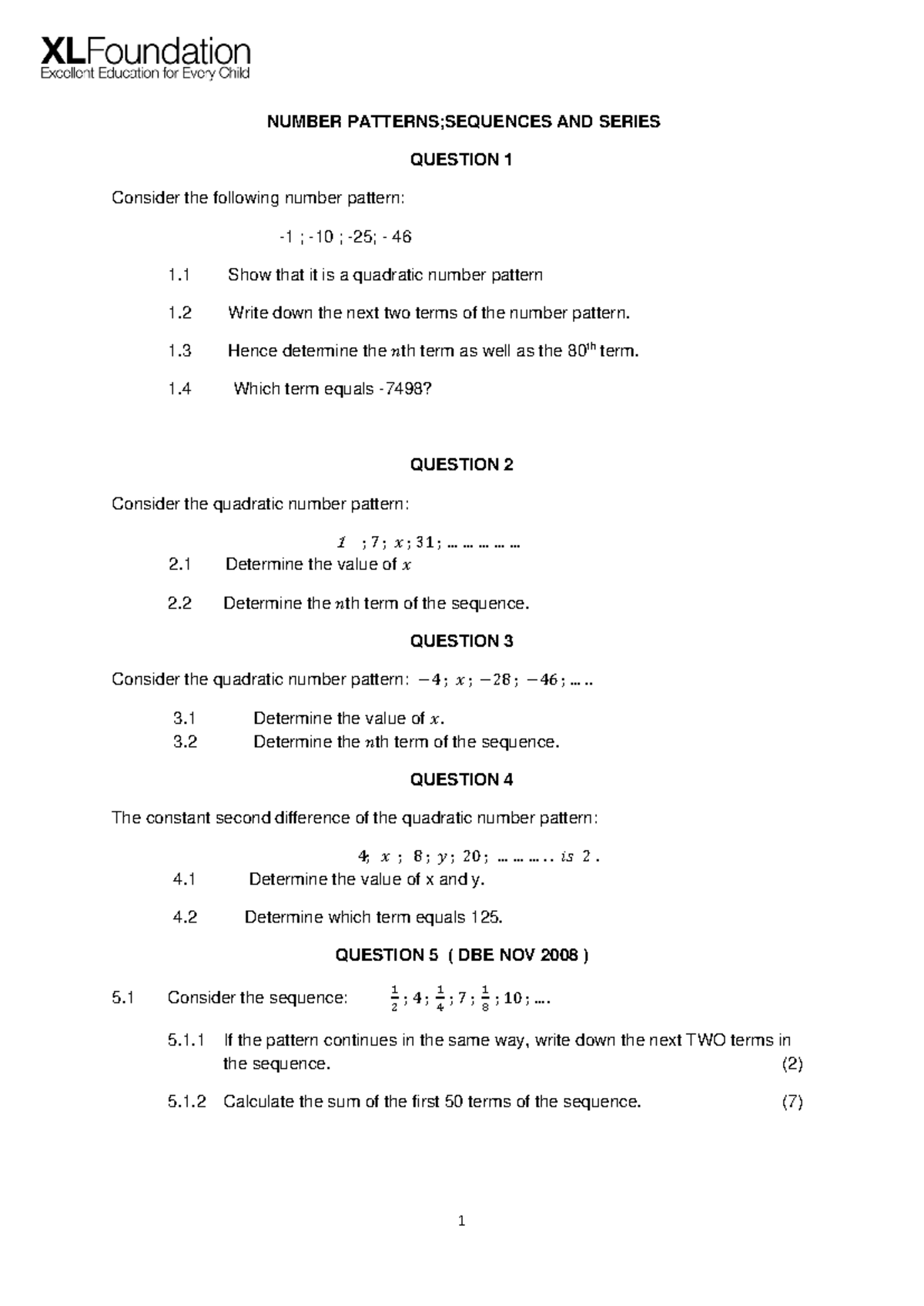 Grade 12 Sequences and Series Worksheet Exercises and Solutions - Studocu