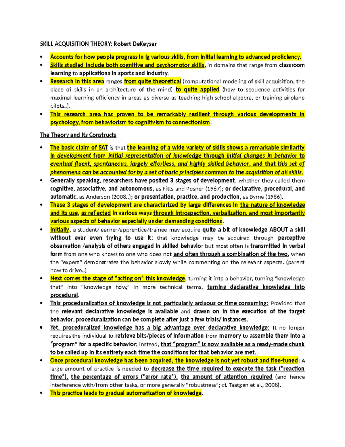 Skill Acquisition Theory in Second Language Acquisition (SLA) - Studocu