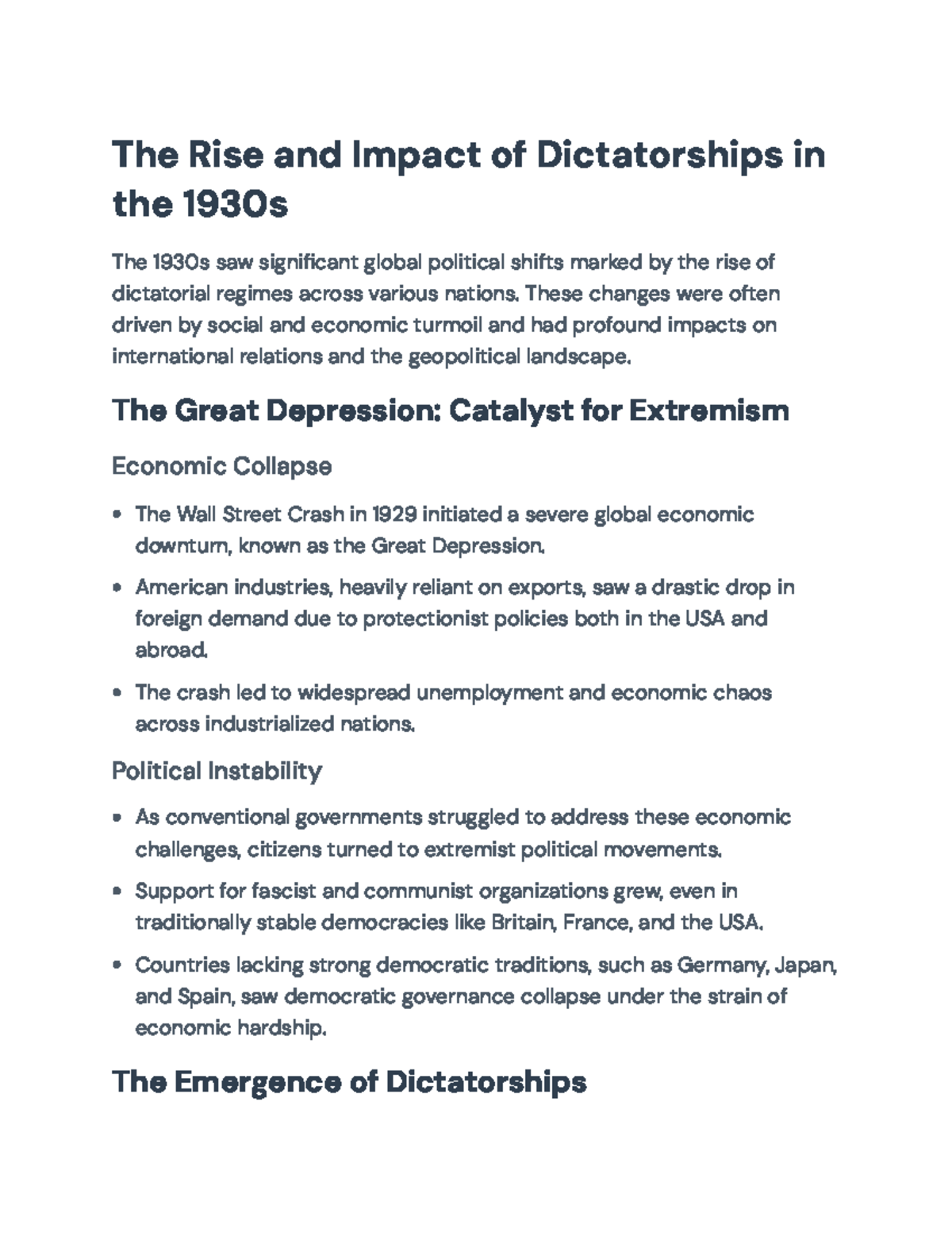 The Rise and Impact of Dictatorships in the 1930s: A Historical ...