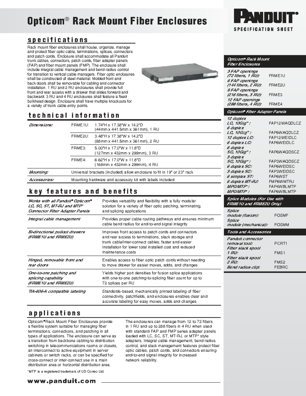 Opticom Rack Mount Fiber Enclosures Specification Sheet (101375322 ...