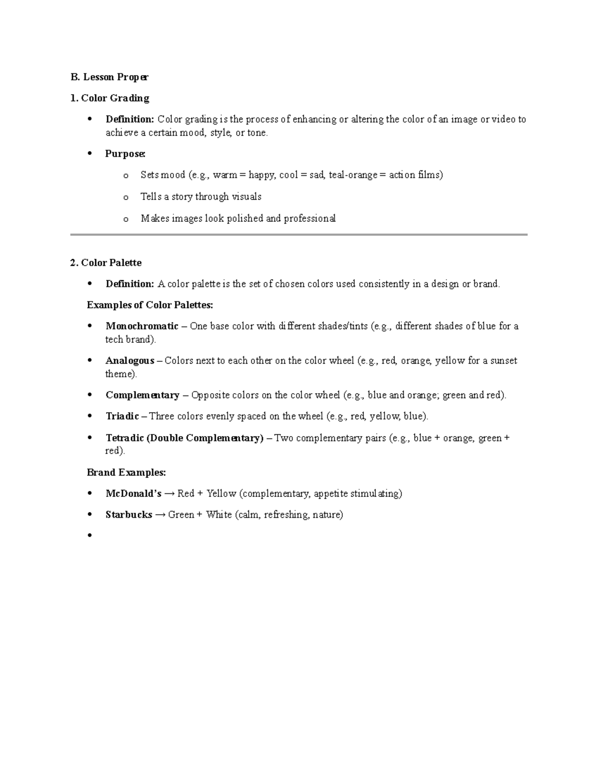 B. Lesson: Color Grading & Color Palette Overview - Studocu