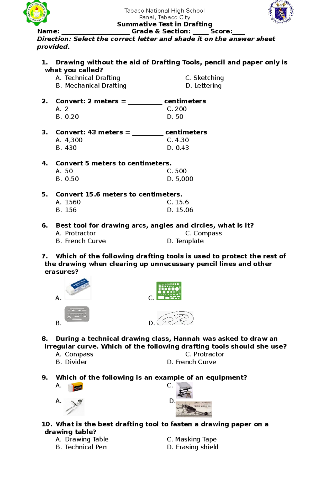 Summative Test in Drafting (Drafting 101) - Studocu