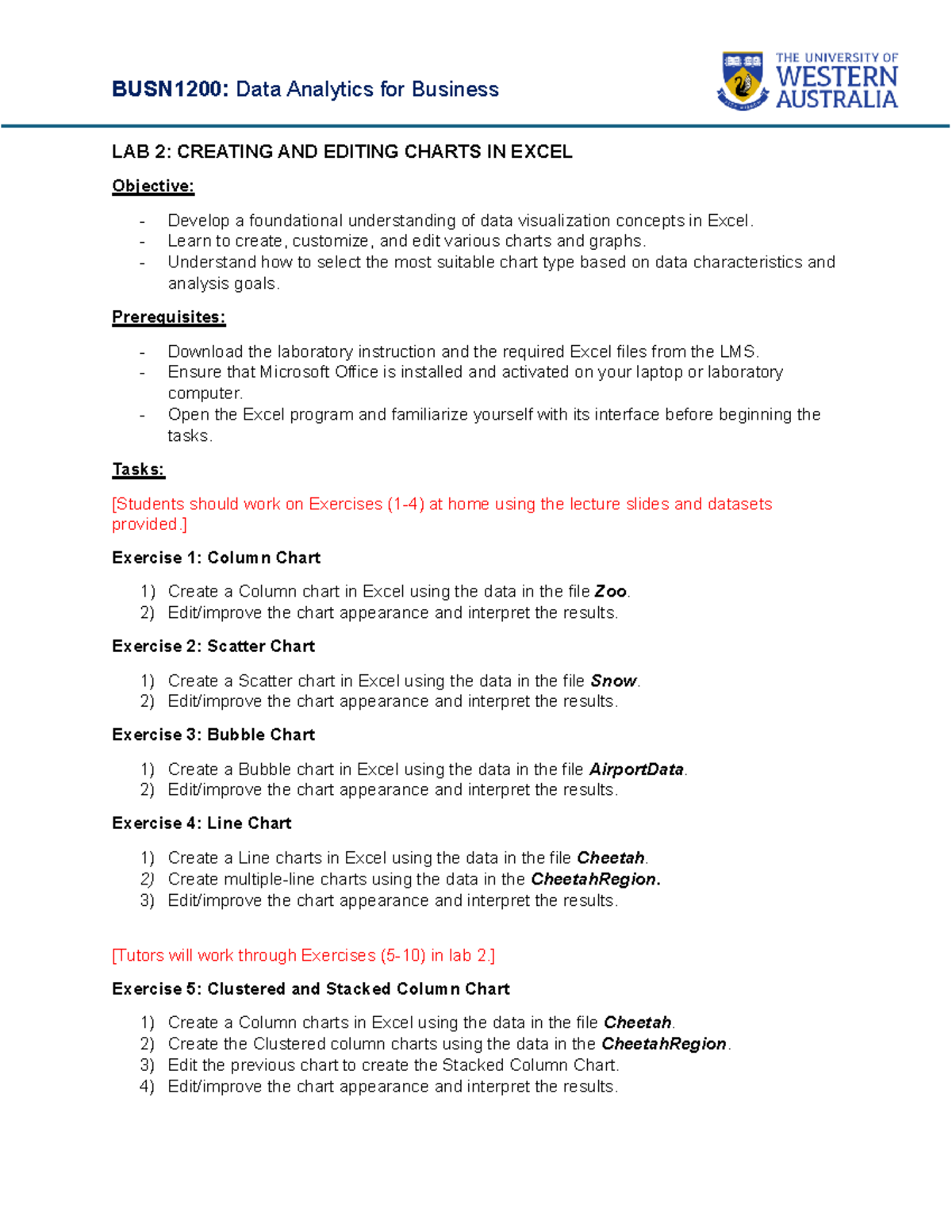 BUSN1200: Data Analytics for Business Lab 2 - Excel Chart Creation ...