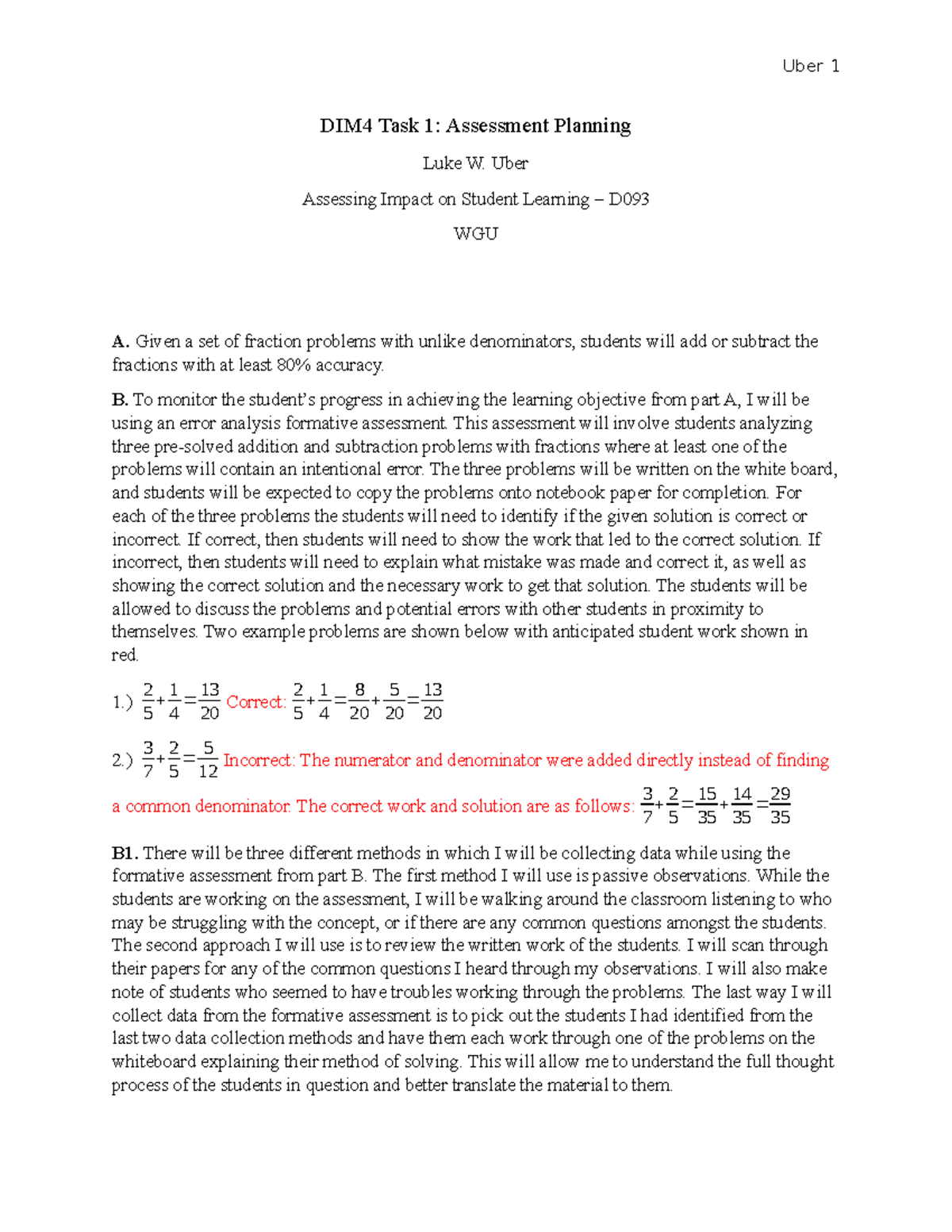 Uber D093 Task 1: Assessment Planning for Student Learning - Studocu