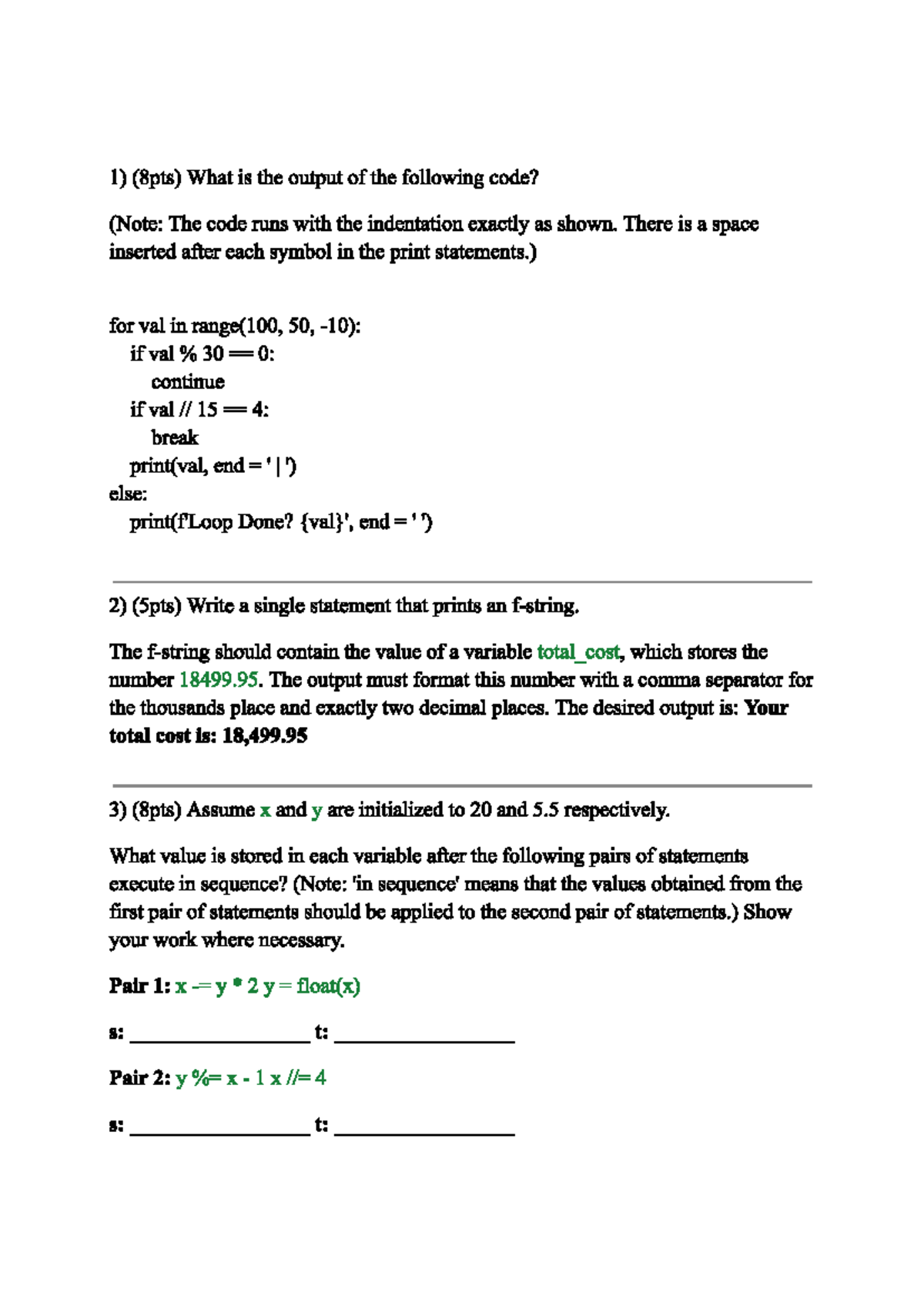 Advanced Practice Midterm Exam: Code Output and Function Analysis - Studocu